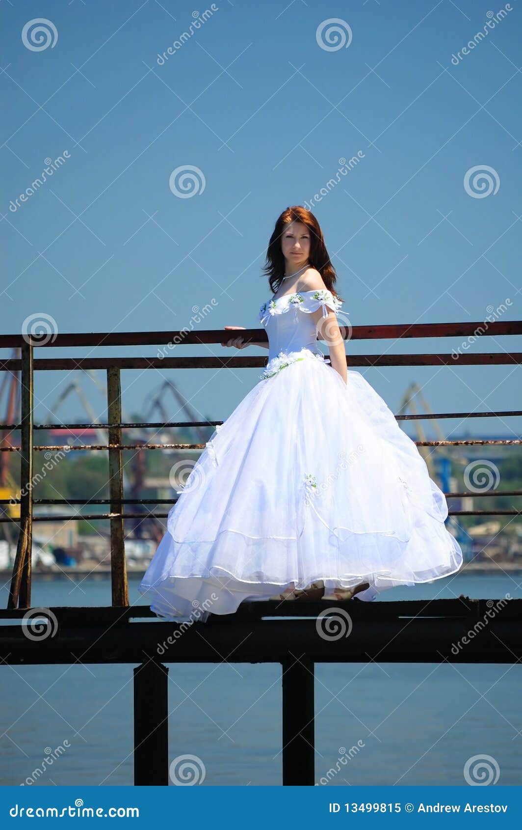 Bride on a bridge stock image. Image of gown, adult, happy - 13499815