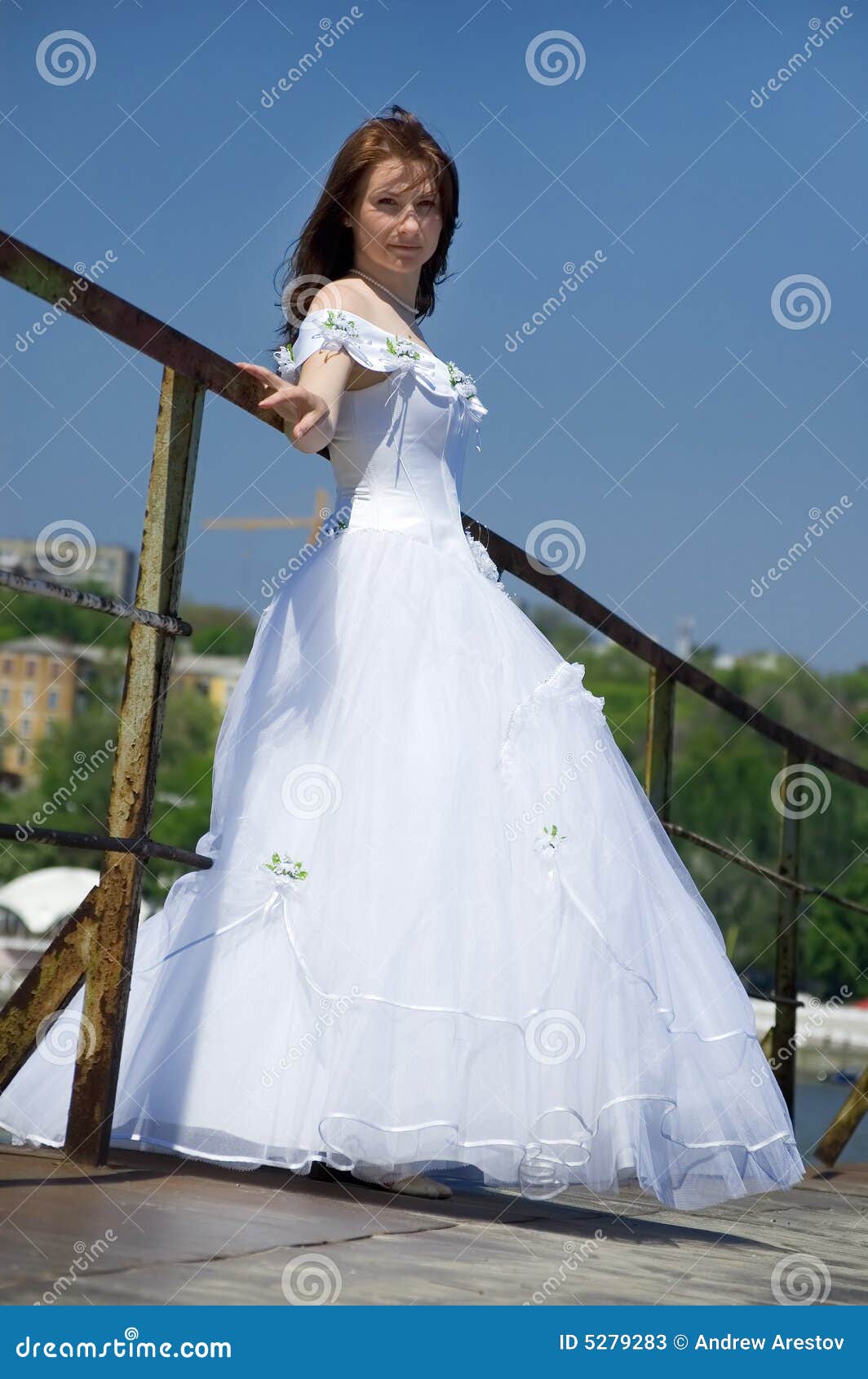 Bride on a bridge stock image. Image of happiness, ceremony - 5279283