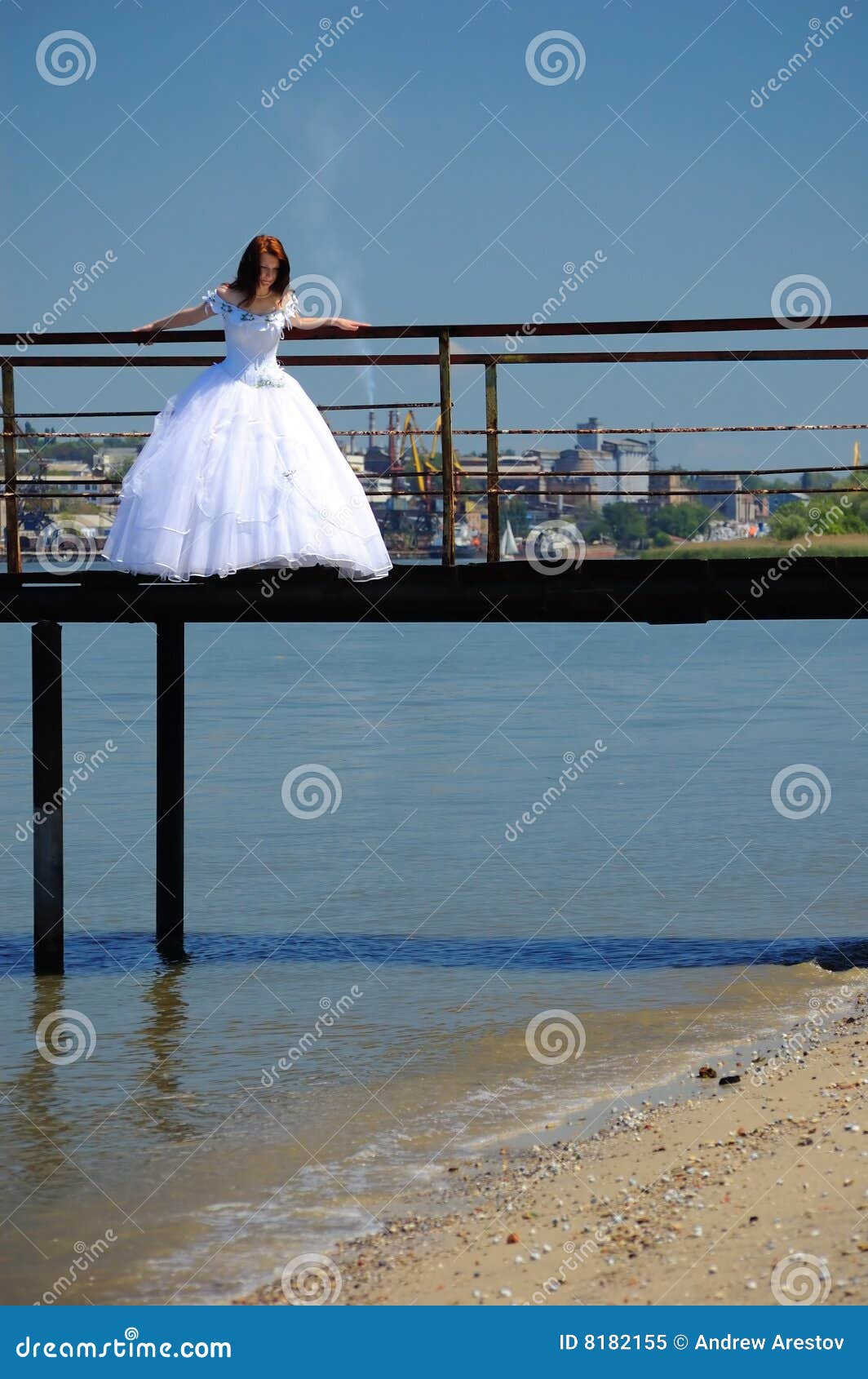 Bride on a bridge stock image. Image of wedding, river - 8182155