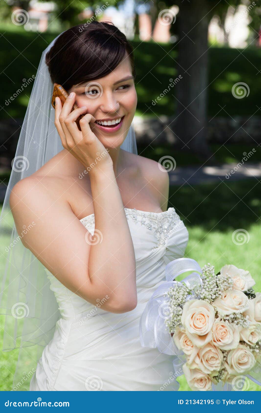 Bride on Cell Phone stock image. Image of cell, beautiful - 21342195