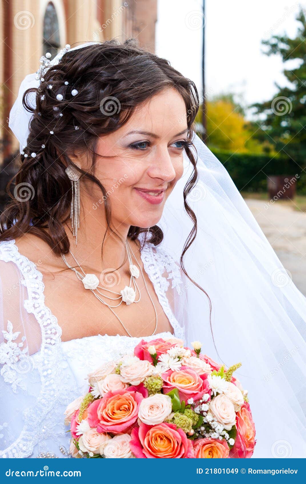 Bride at the church stock image. Image of holding, flower - 21801049