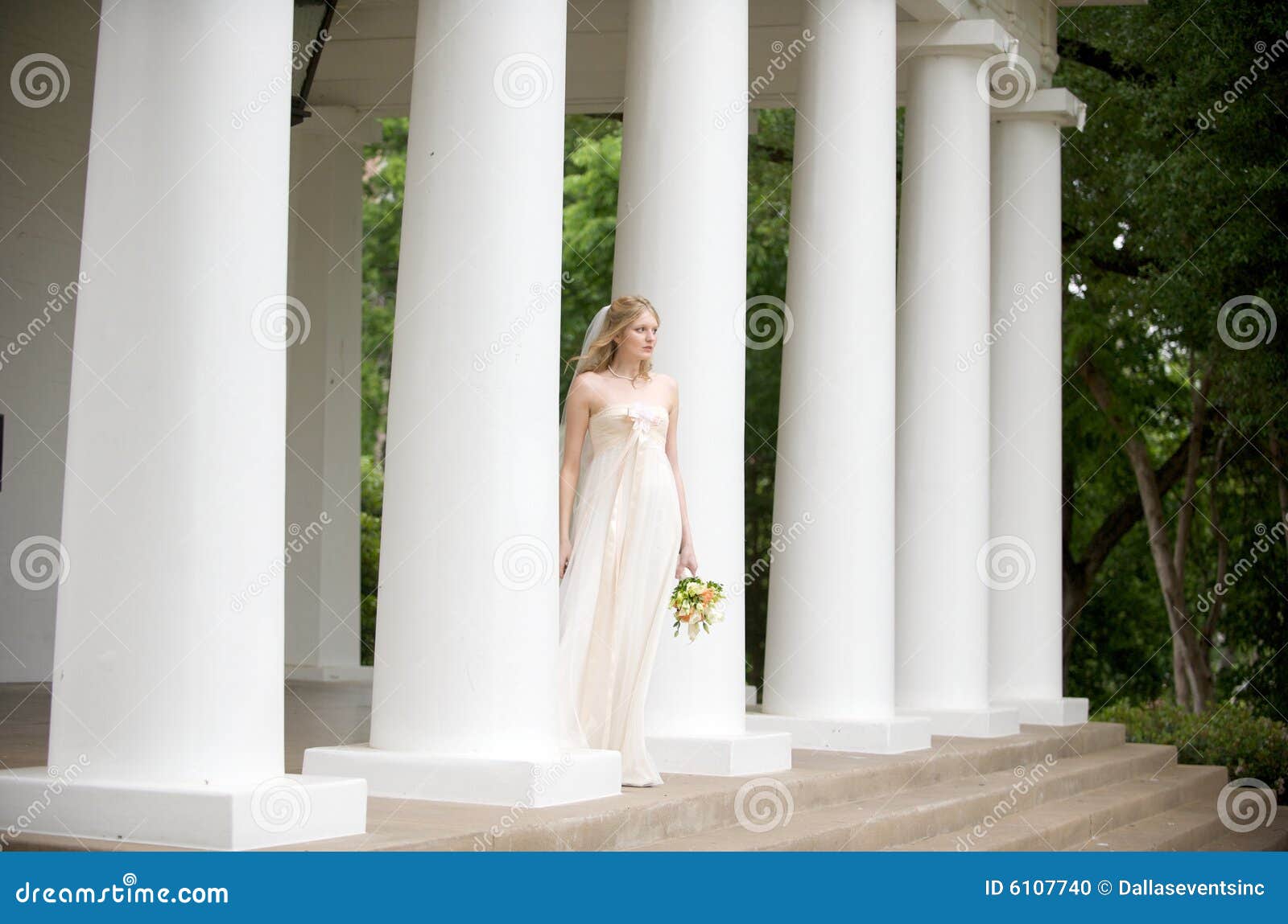Bride on a columned porch stock photo. Image of lady, elegance - 6107740
