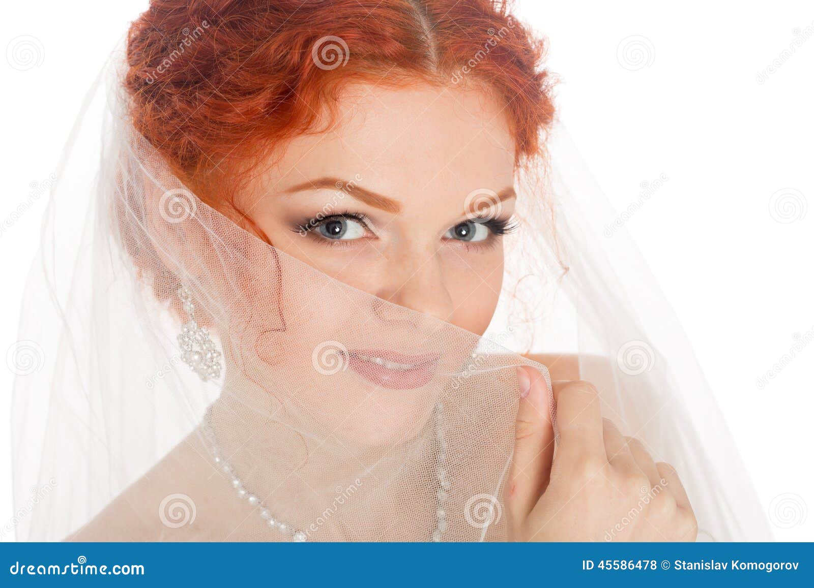 Bride Covered Her Face with a Veil Stock Photo - Image of charming ...
