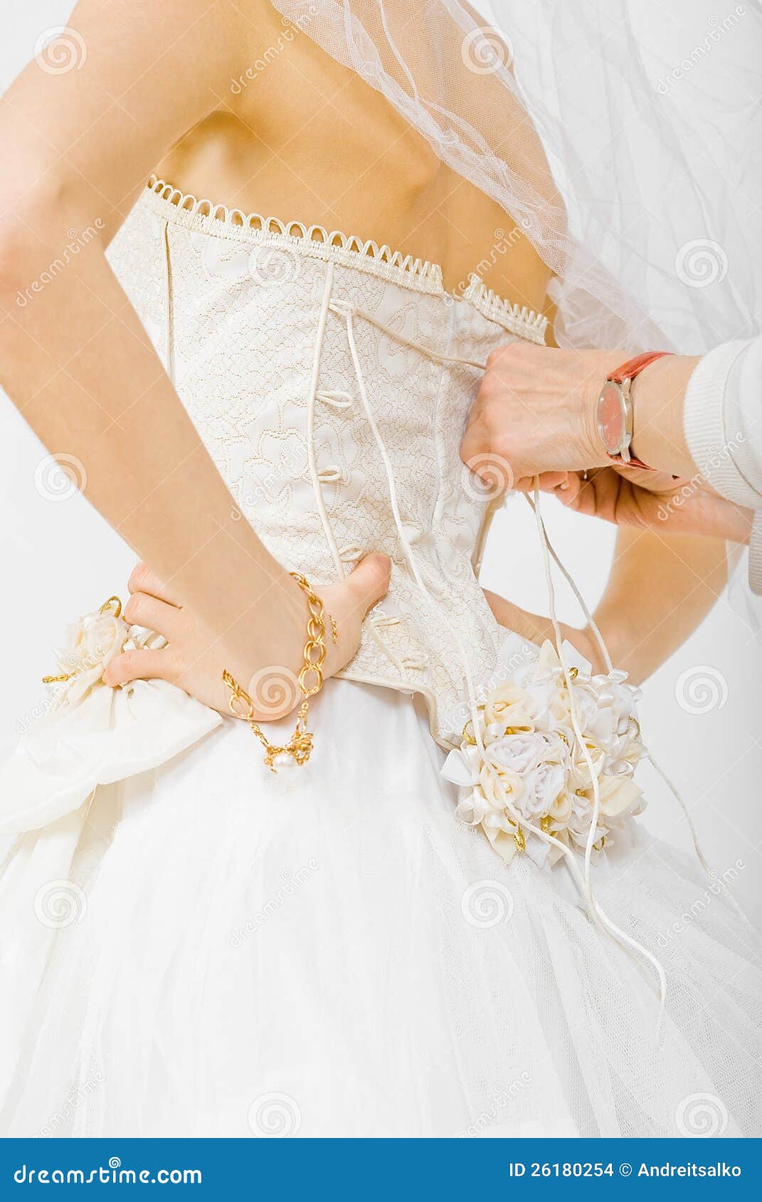 Bride Dress Preparation for the Wedding Stock Photo - Image of corseted ...