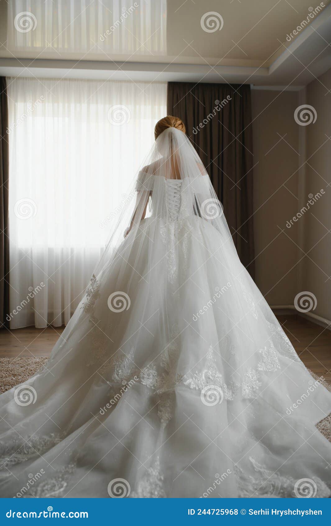 Bride Dressing Wedding Gown. Morning Bride. Stock Photo - Image of ...