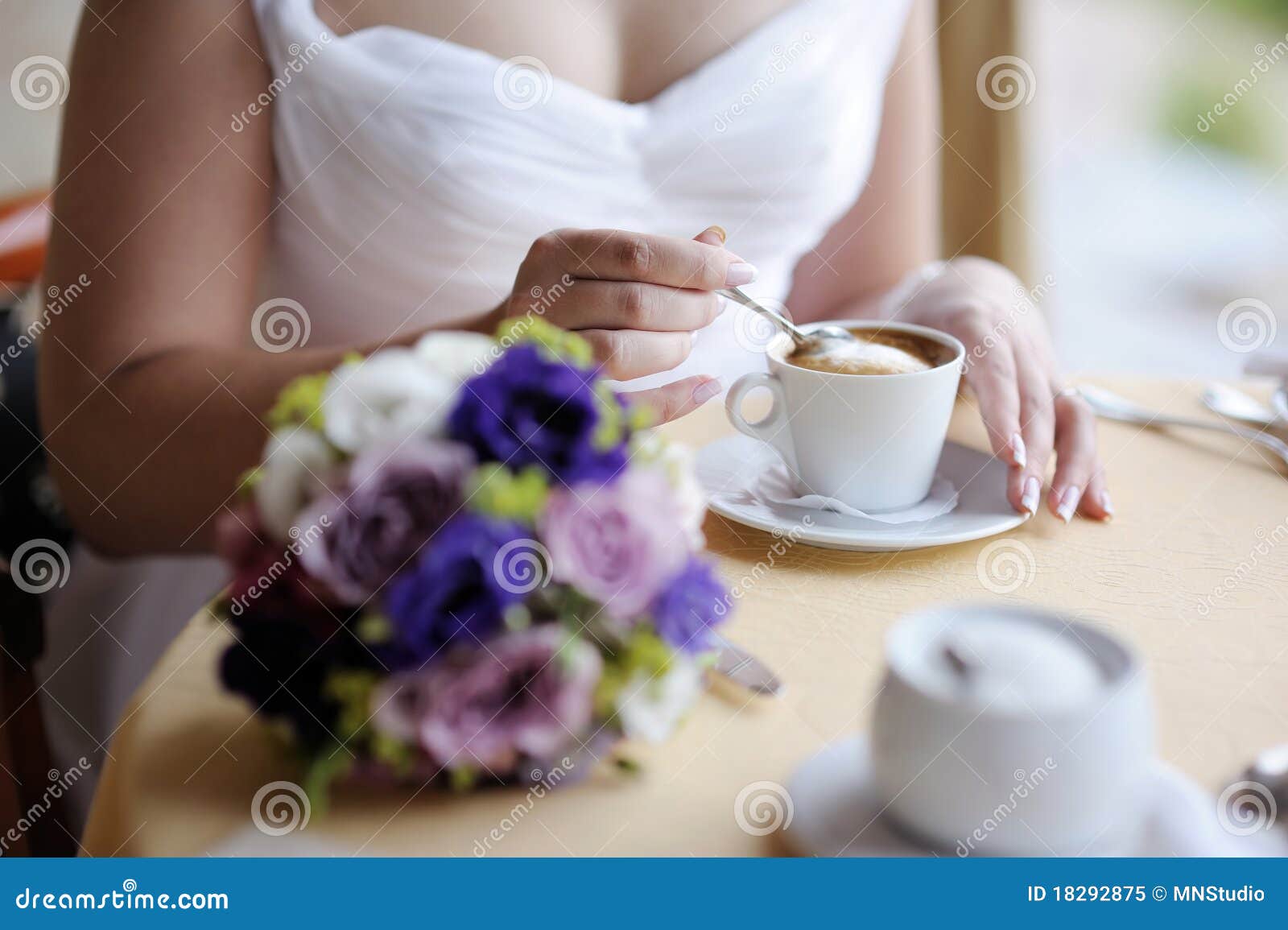 Bride drinking coffee stock image. Image of happiness - 18292875