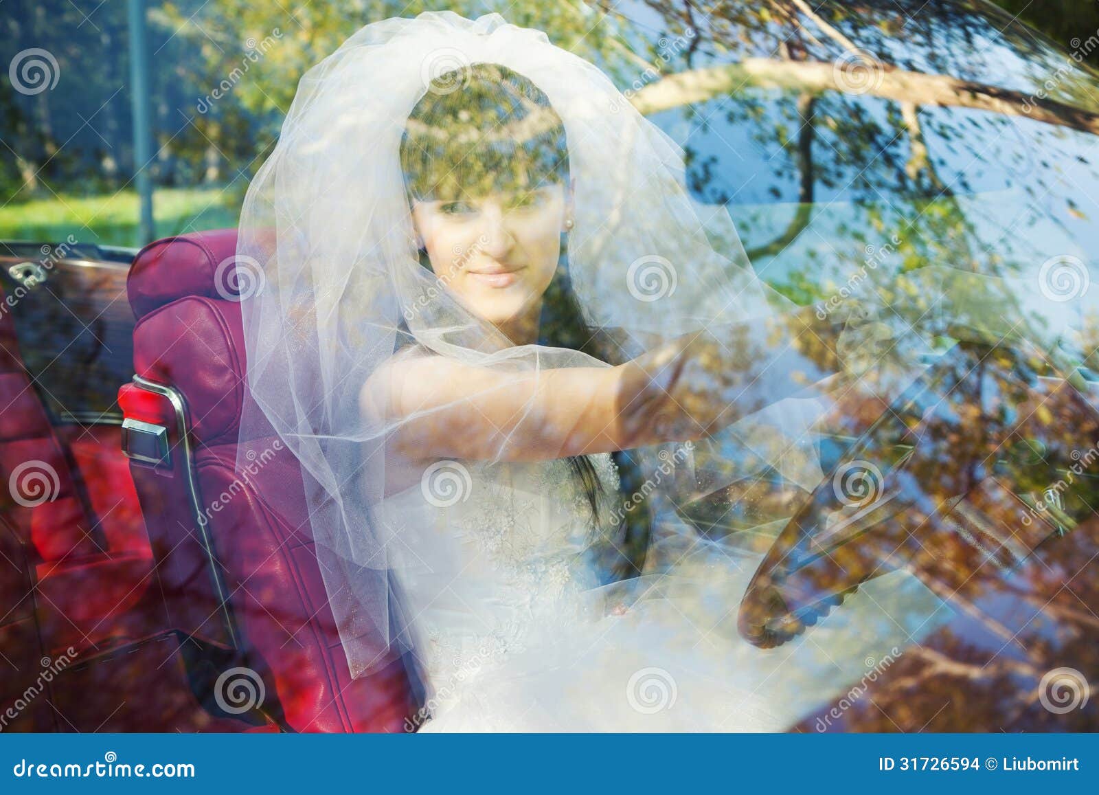 Bride driving in car stock photo. Image of happiness - 31726594