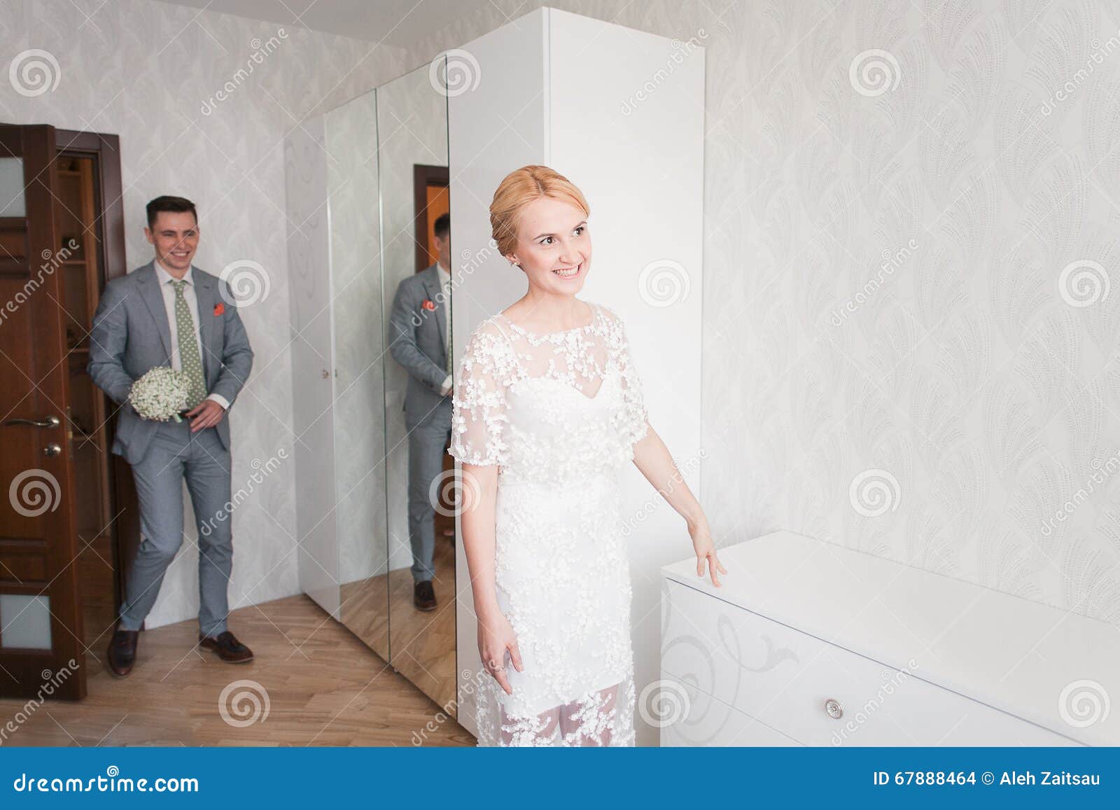Bride Emotions while she Meets Her Groom Firstly on Wedding Day Stock ...