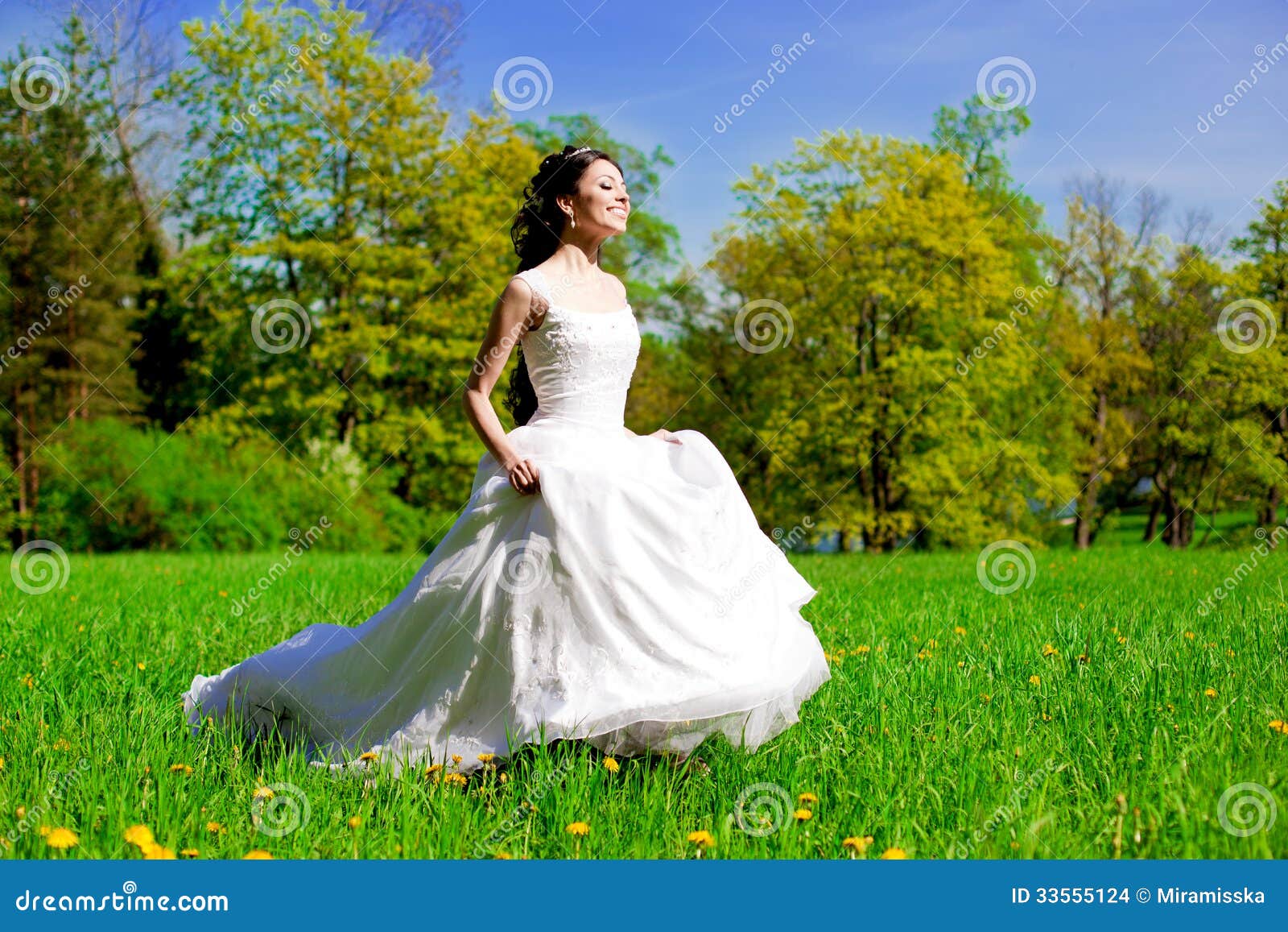Bride on a Field in the Sunshine Stock Photo - Image of marriage ...