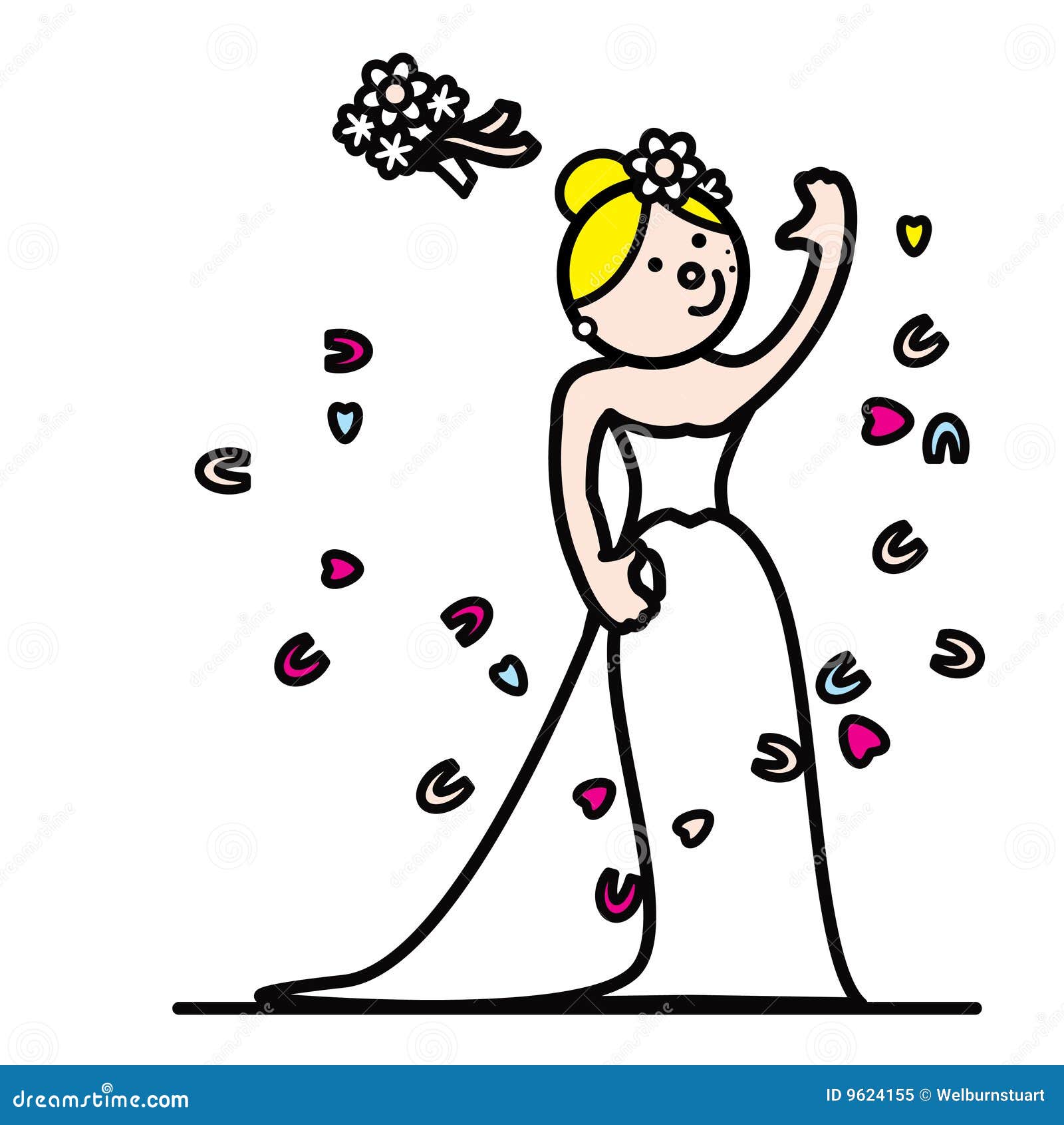 Bride Tossing Bouquet Cartoon Vector | CartoonDealer.com #10069651