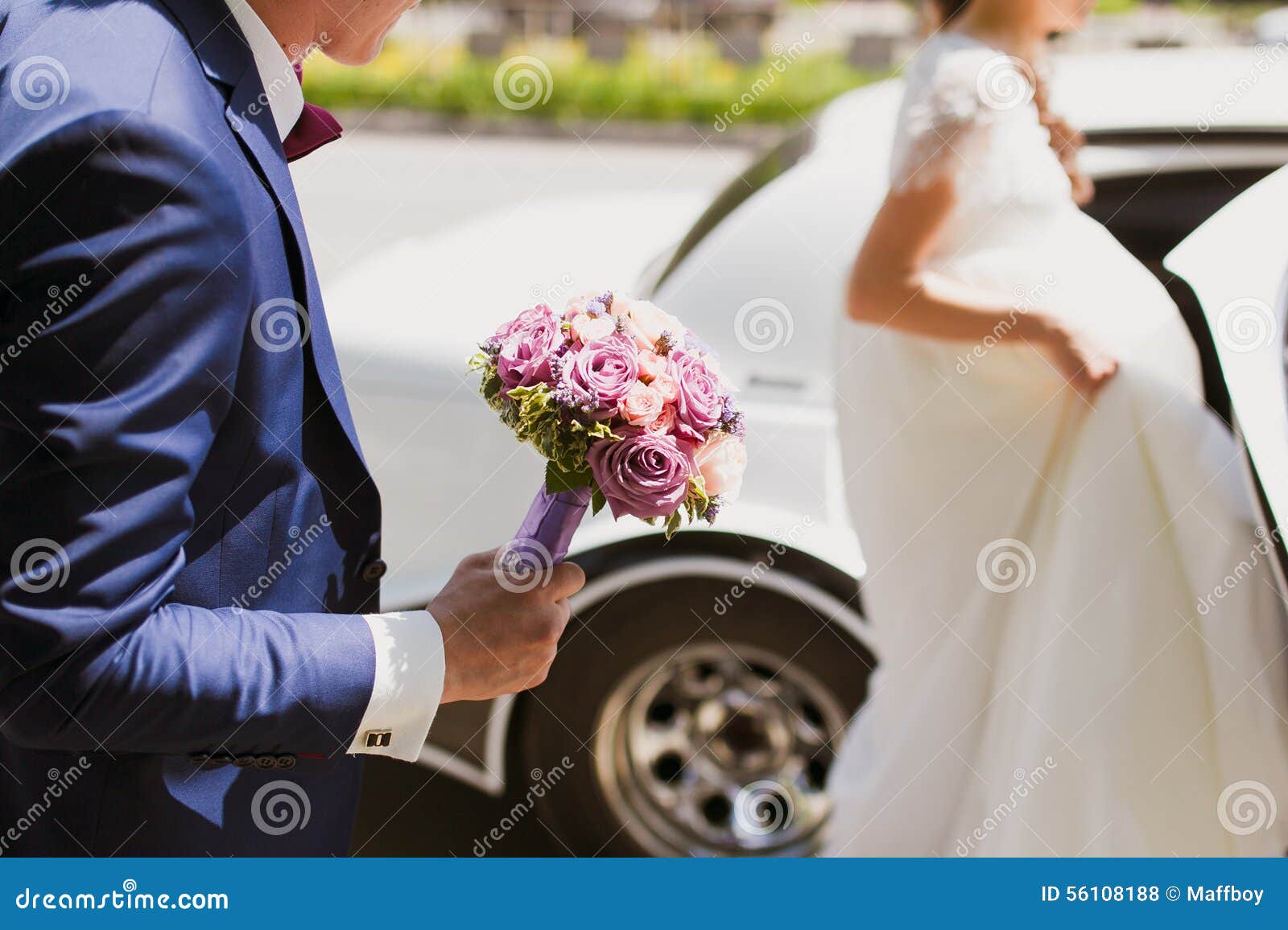 Bride gets into the car stock photo. Image of girl, male - 56108188