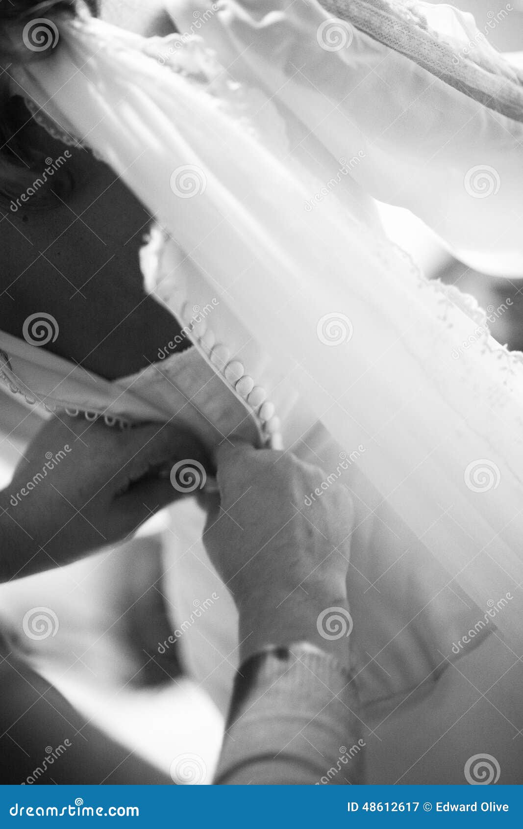 Bride Gets Help Dressing White Wedding Dress Stock Image - Image of ...