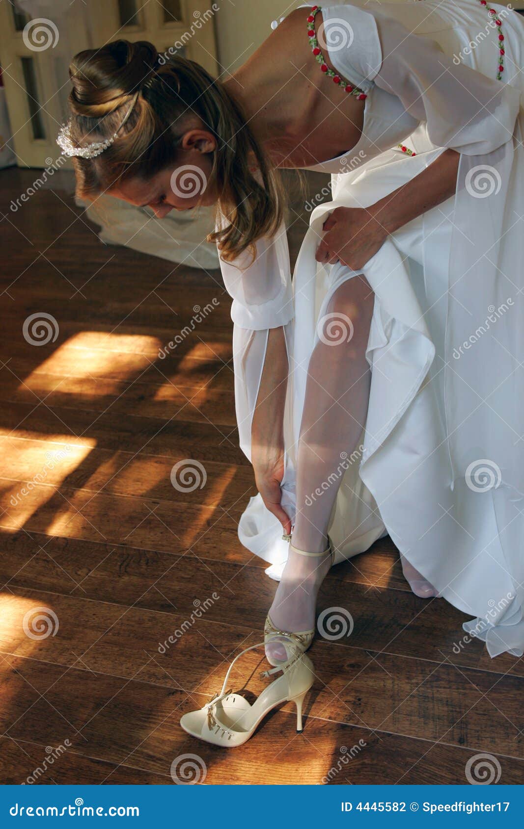 Bride getting dressed stock photo. Image of beauty, marriage - 4445582