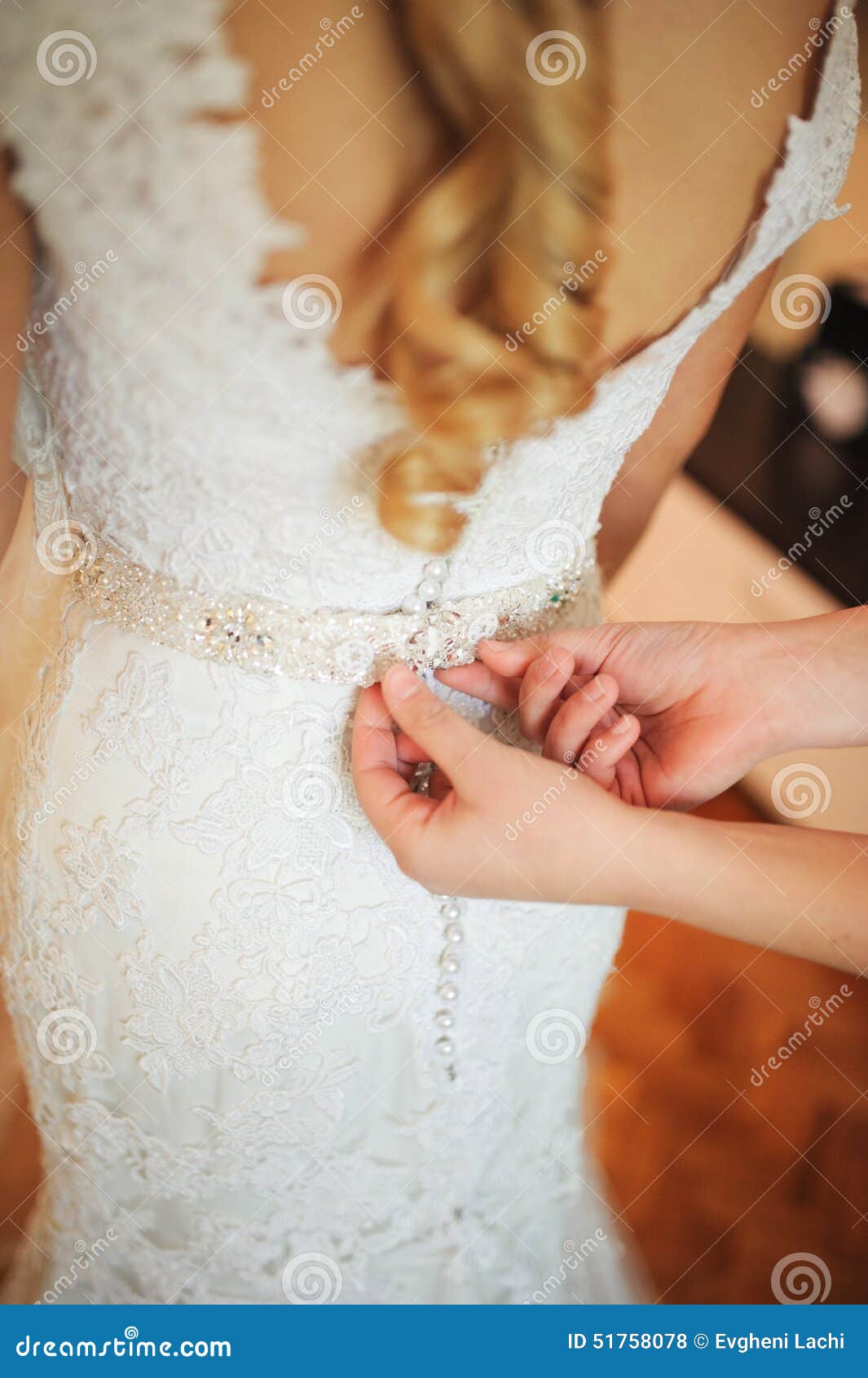Bride getting dressed stock photo. Image of lace, rear - 51758078