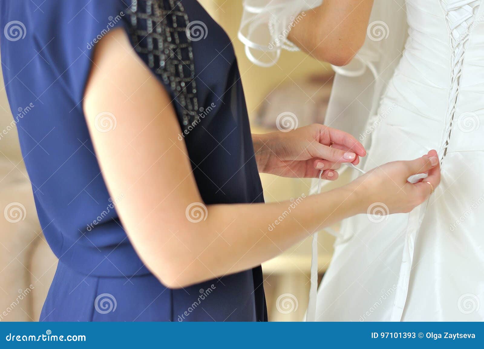 Bride getting dressed stock image. Image of dress, glamour - 97101393