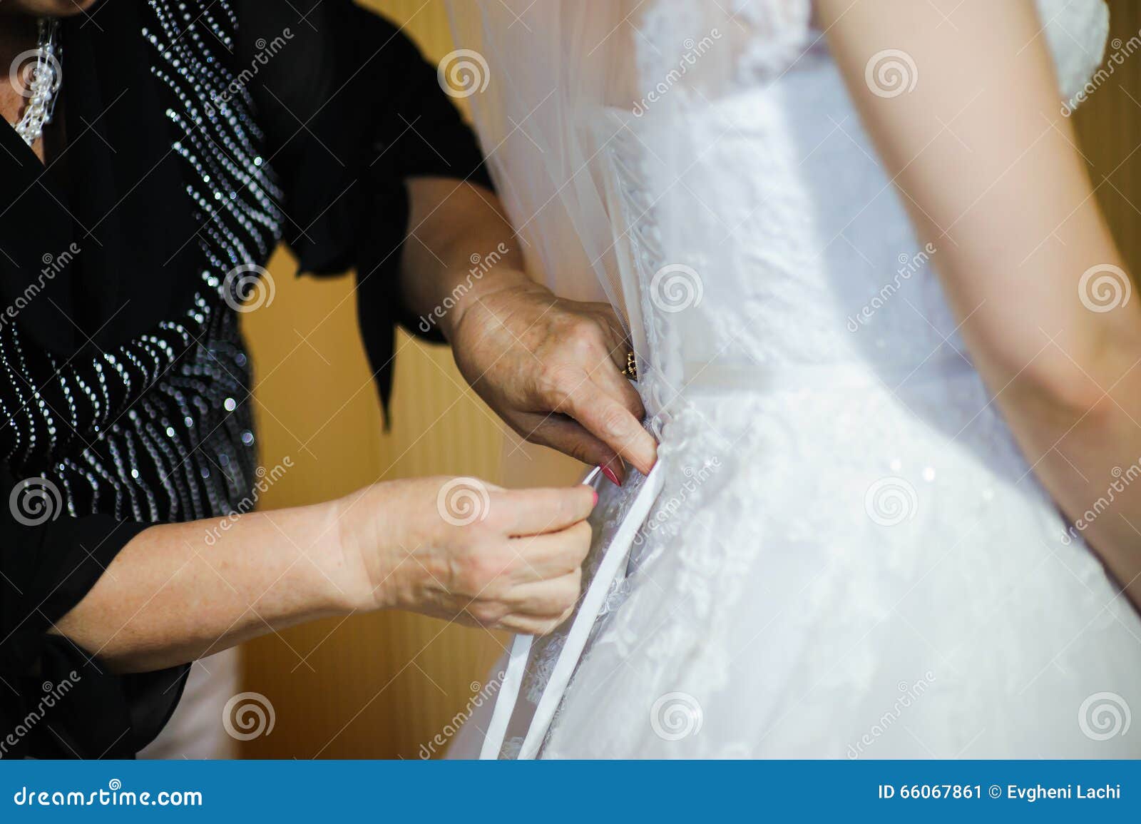 Bride Getting Dressed on Her Wedding Day Stock Image - Image of ...