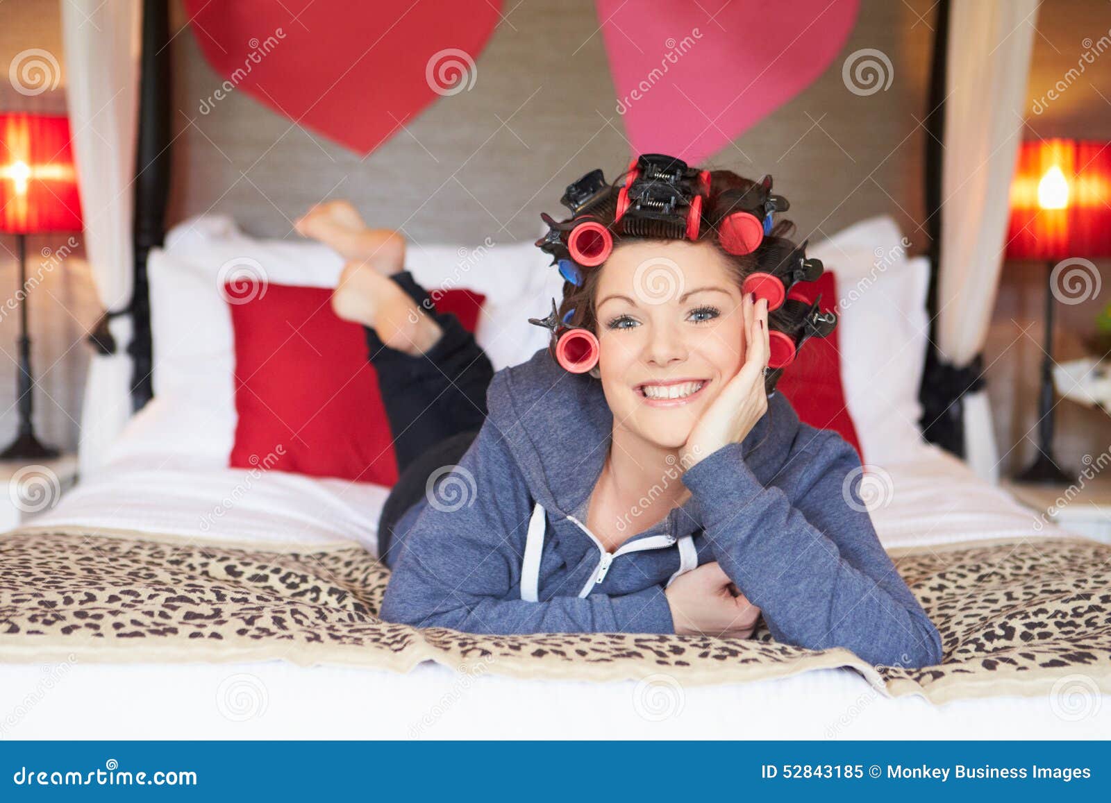 Bride Getting Ready for Wedding with Hair in Curlers Stock Image ...