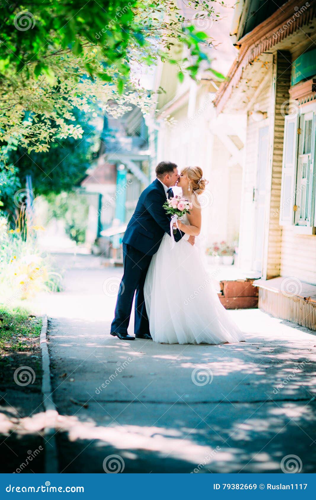 Bride and Groom on the Background of the City Stock Image - Image of ...