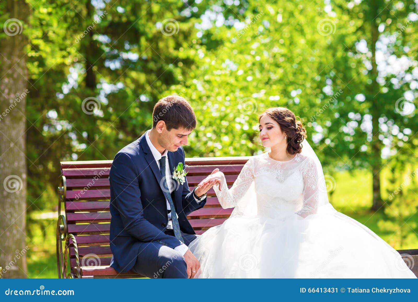 Bride and Groom on the Bench Stock Image - Image of belt, fingernail ...