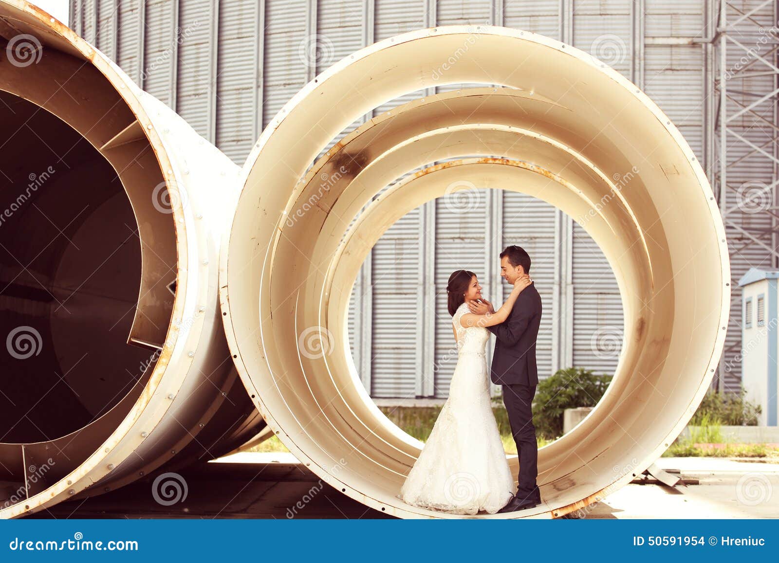 Bride and Groom in a Big Pipe Stock Photo - Image of girl, event: 50591954