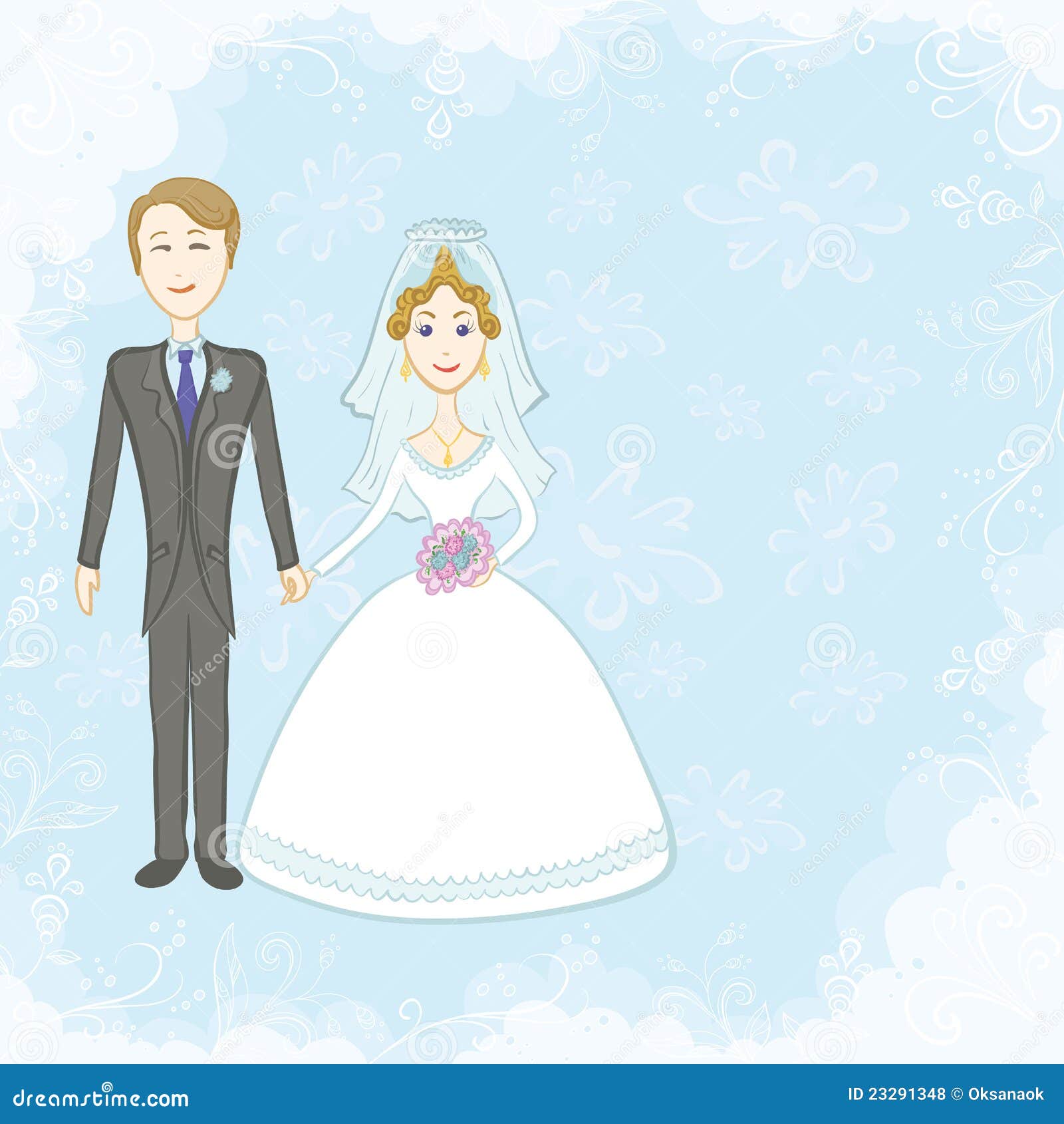 Bride and Groom on Blue Background Stock Vector - Illustration of grey ...