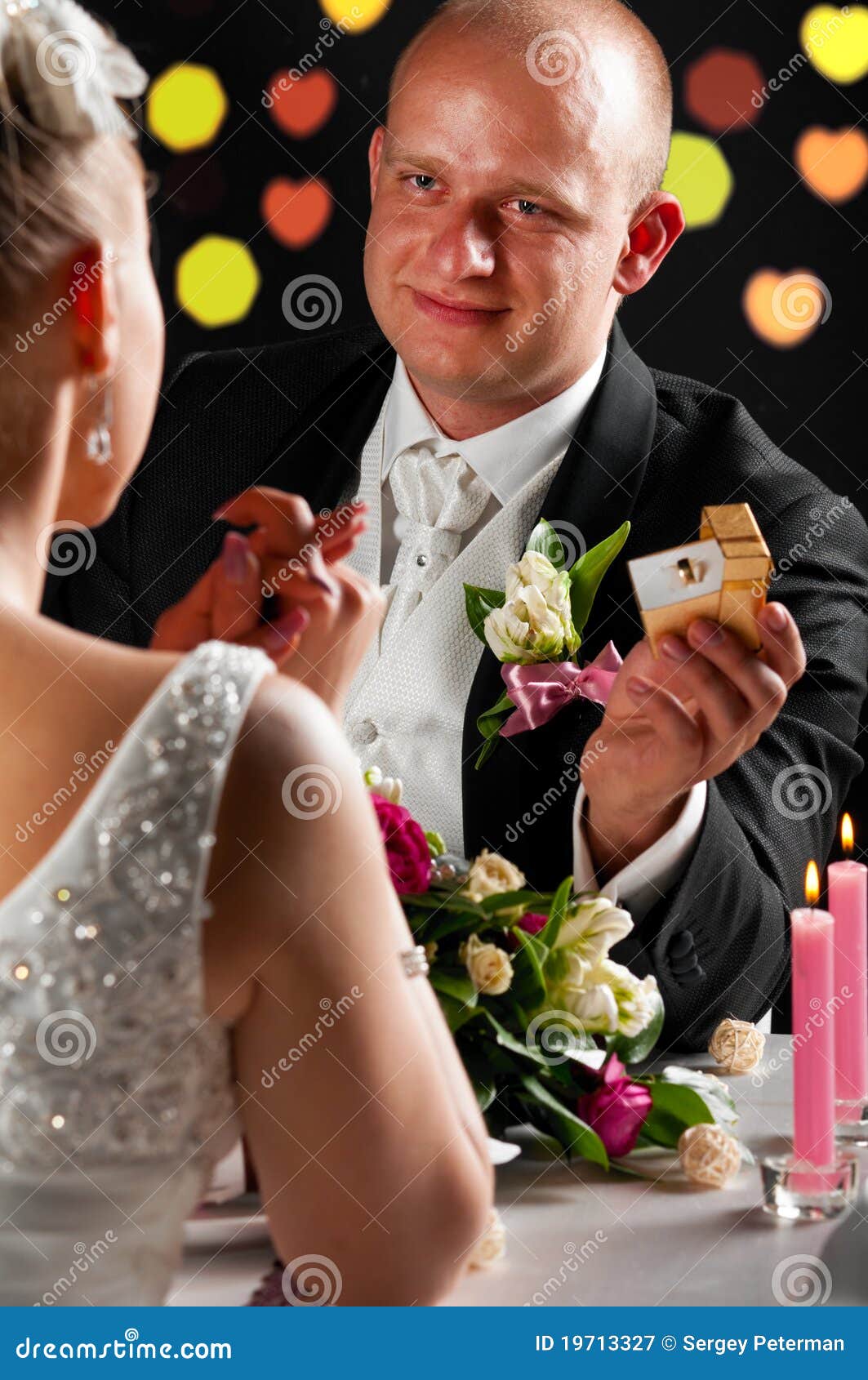 Bride and groom at cafe stock image. Image of celebration - 19713327
