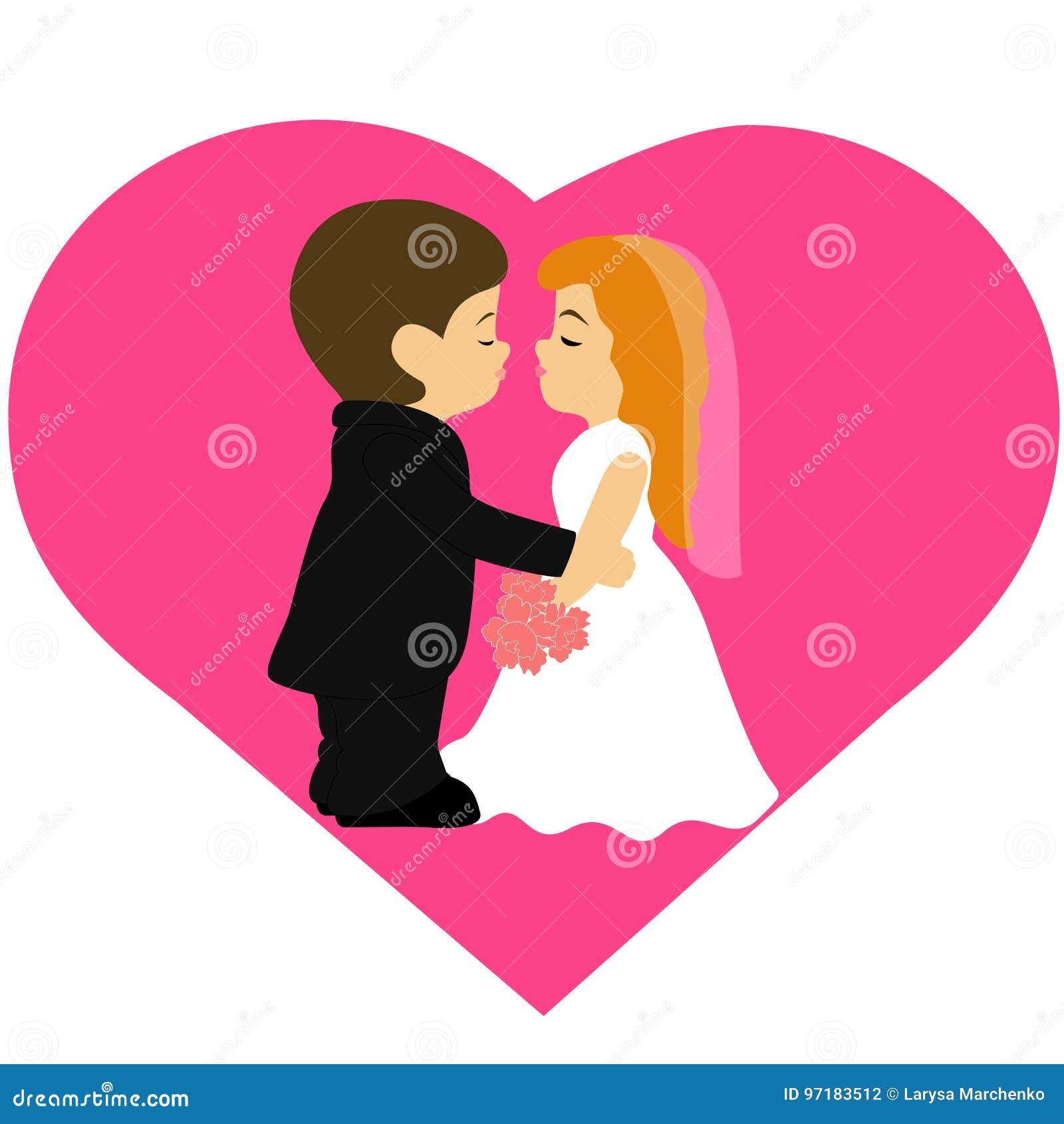 Bride And Groom Kissing Cartoon