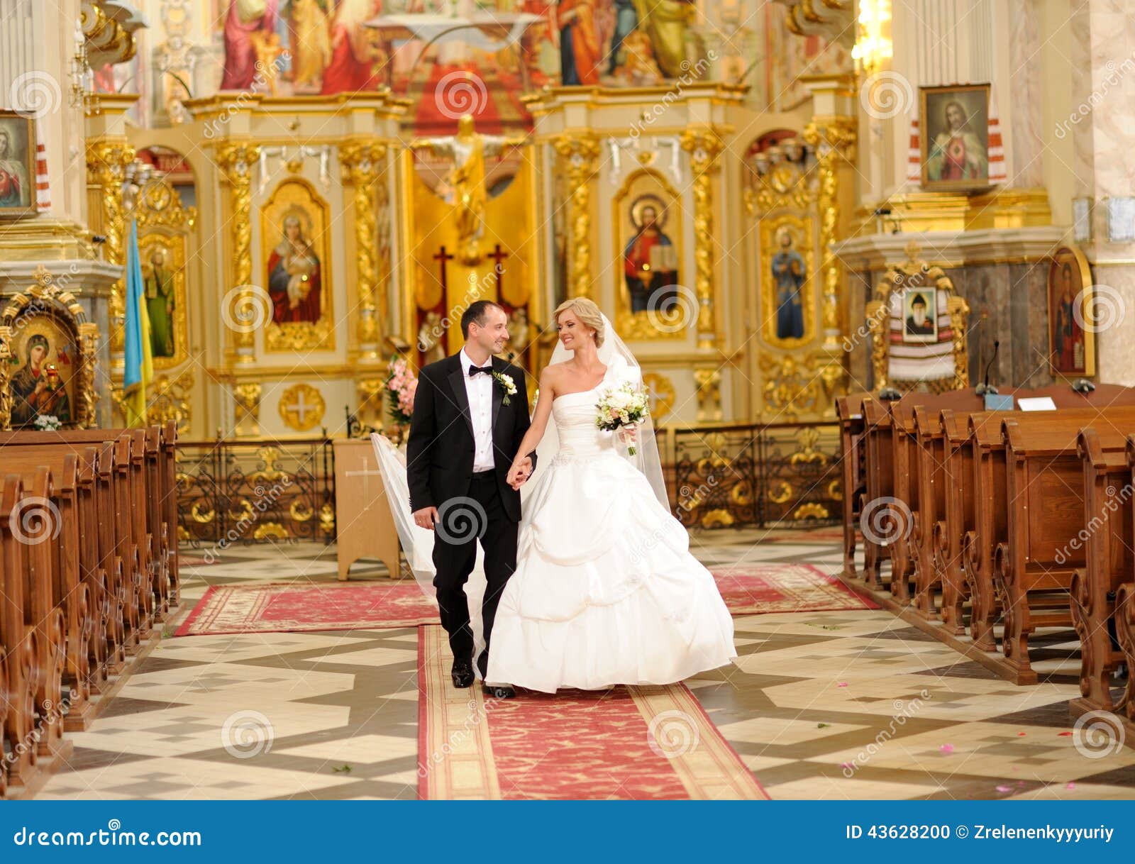 Bride and Groom in the Church Stock Photo - Image of beautiful, dress ...