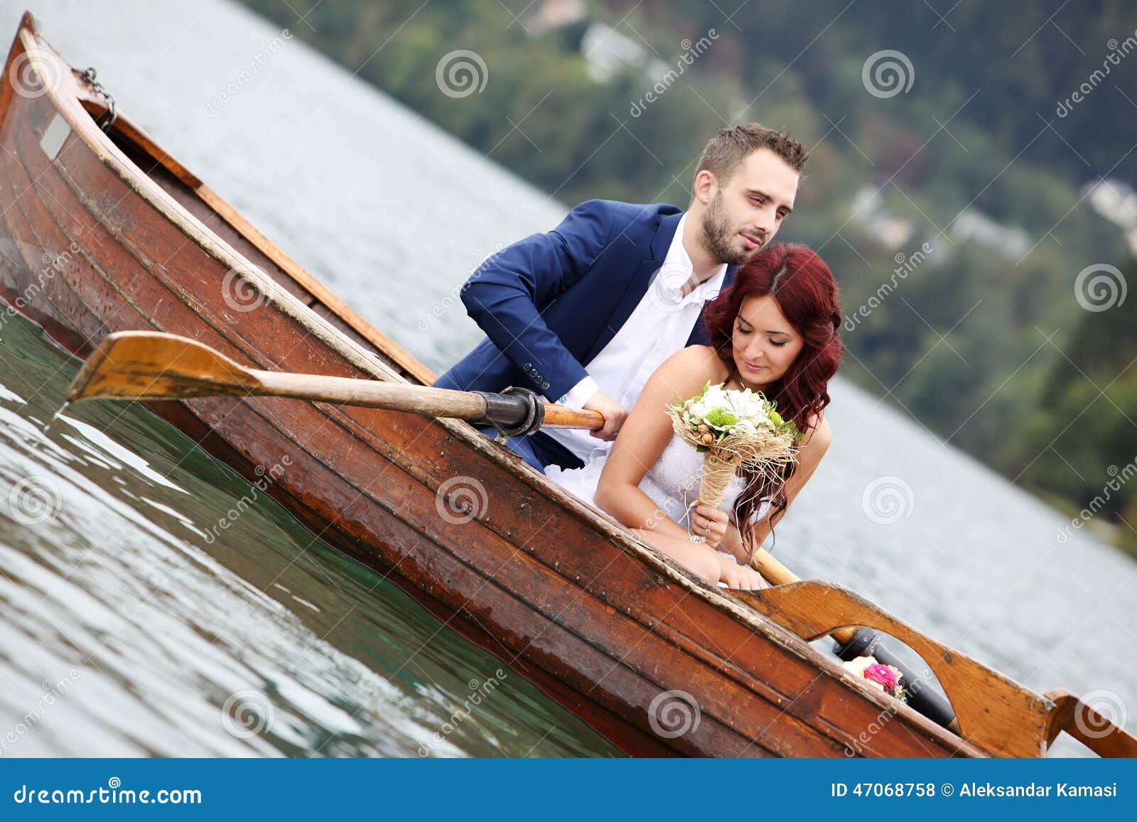 Bride and Groom stock photo. Image of lake, boat, smile - 47068758