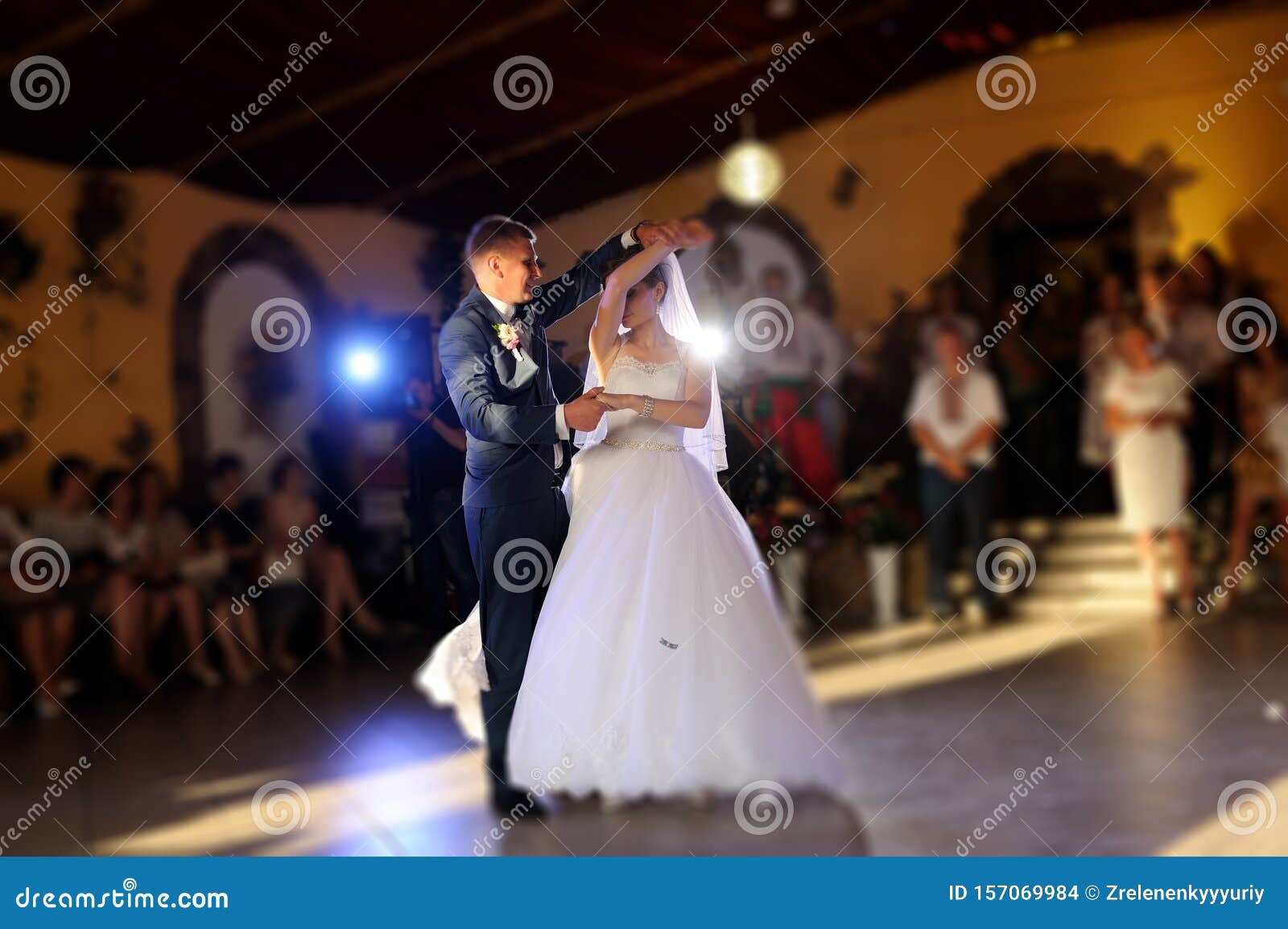 Bride and groom dancing stock photo. Image of kiss, female - 157069984