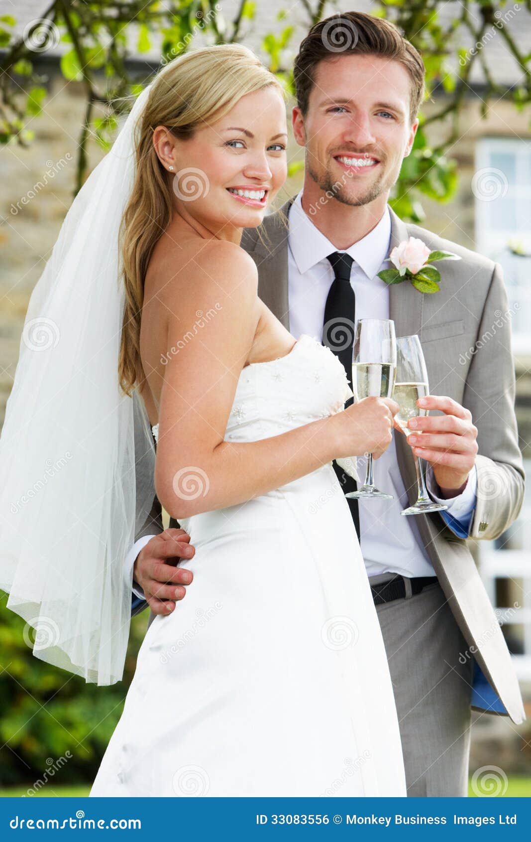 Bride and Groom Drinking Champagne at Wedding Stock Photo - Image of ...