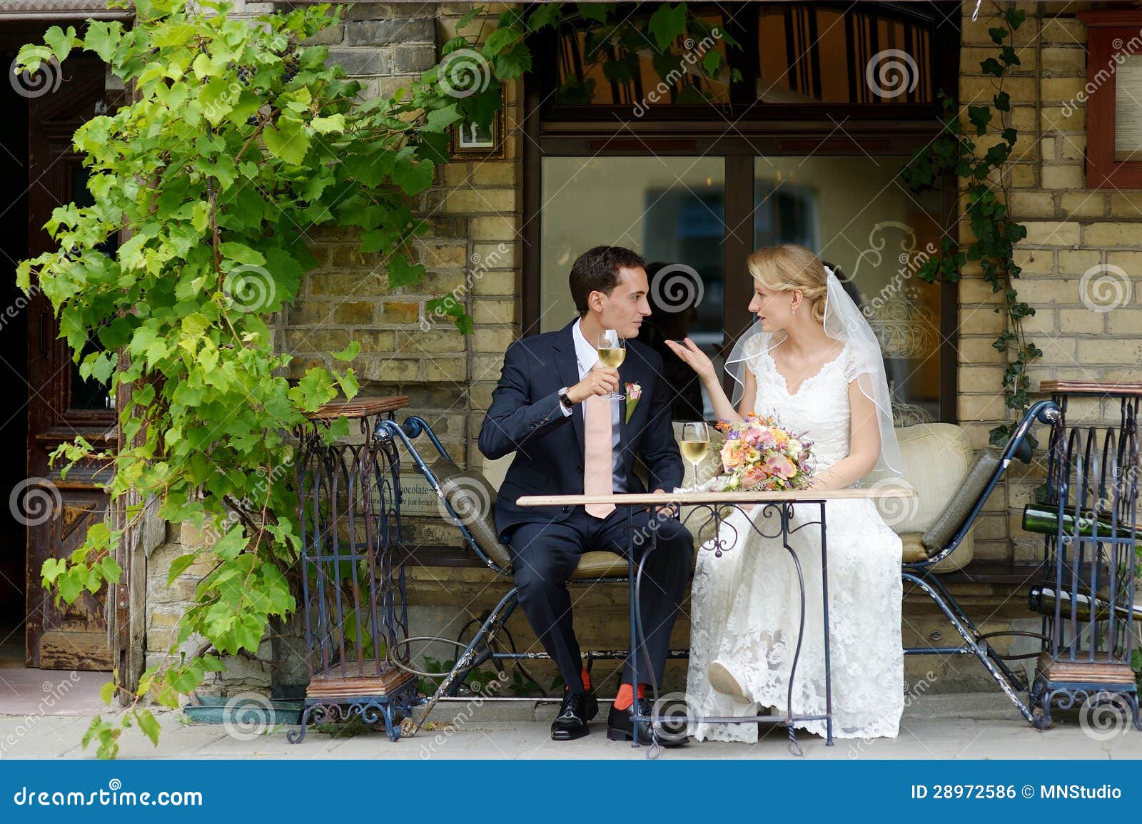 Bride and Groom Drinking Wine Stock Photo - Image of beverage, drinking ...