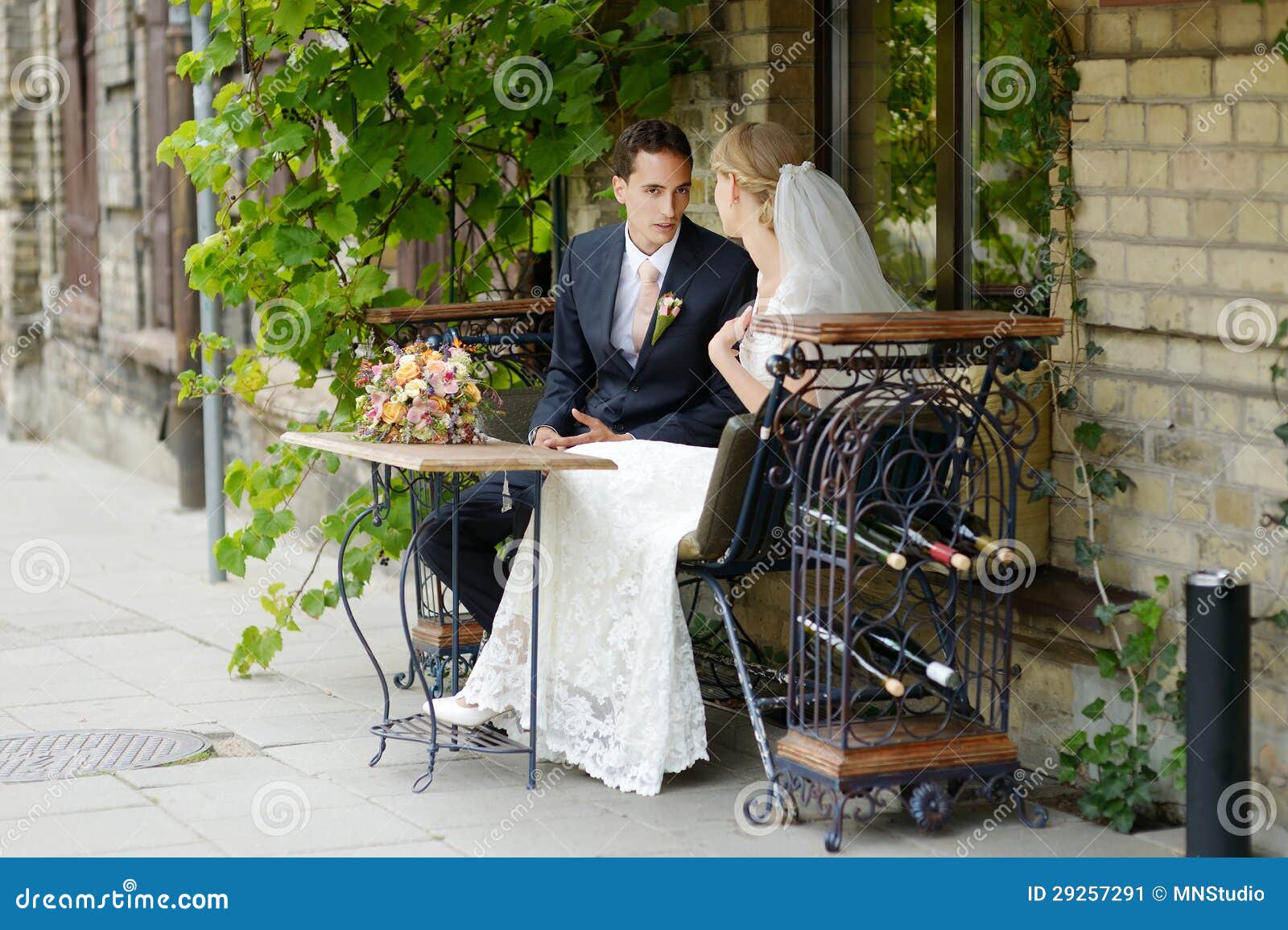 Bride and Groom Drinking Wine Stock Image - Image of activity, cafe ...