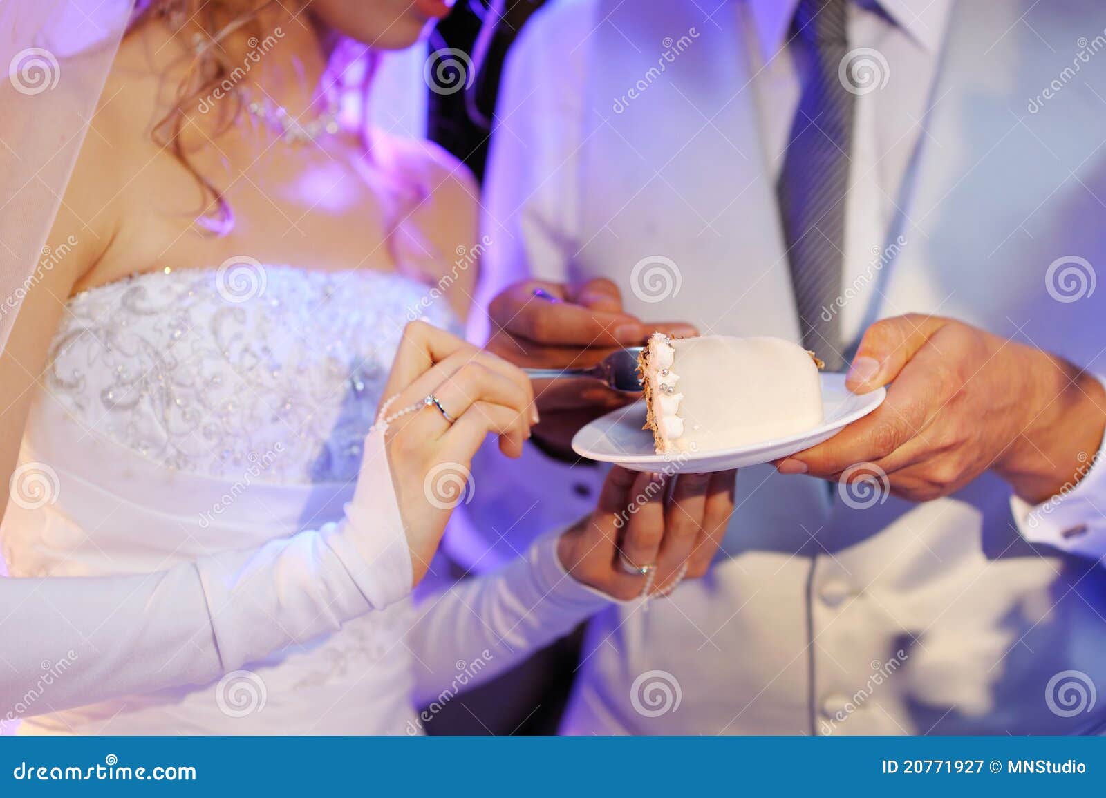 A Bride and a Groom are Eating a Wedding Cake Stock Image - Image of ...