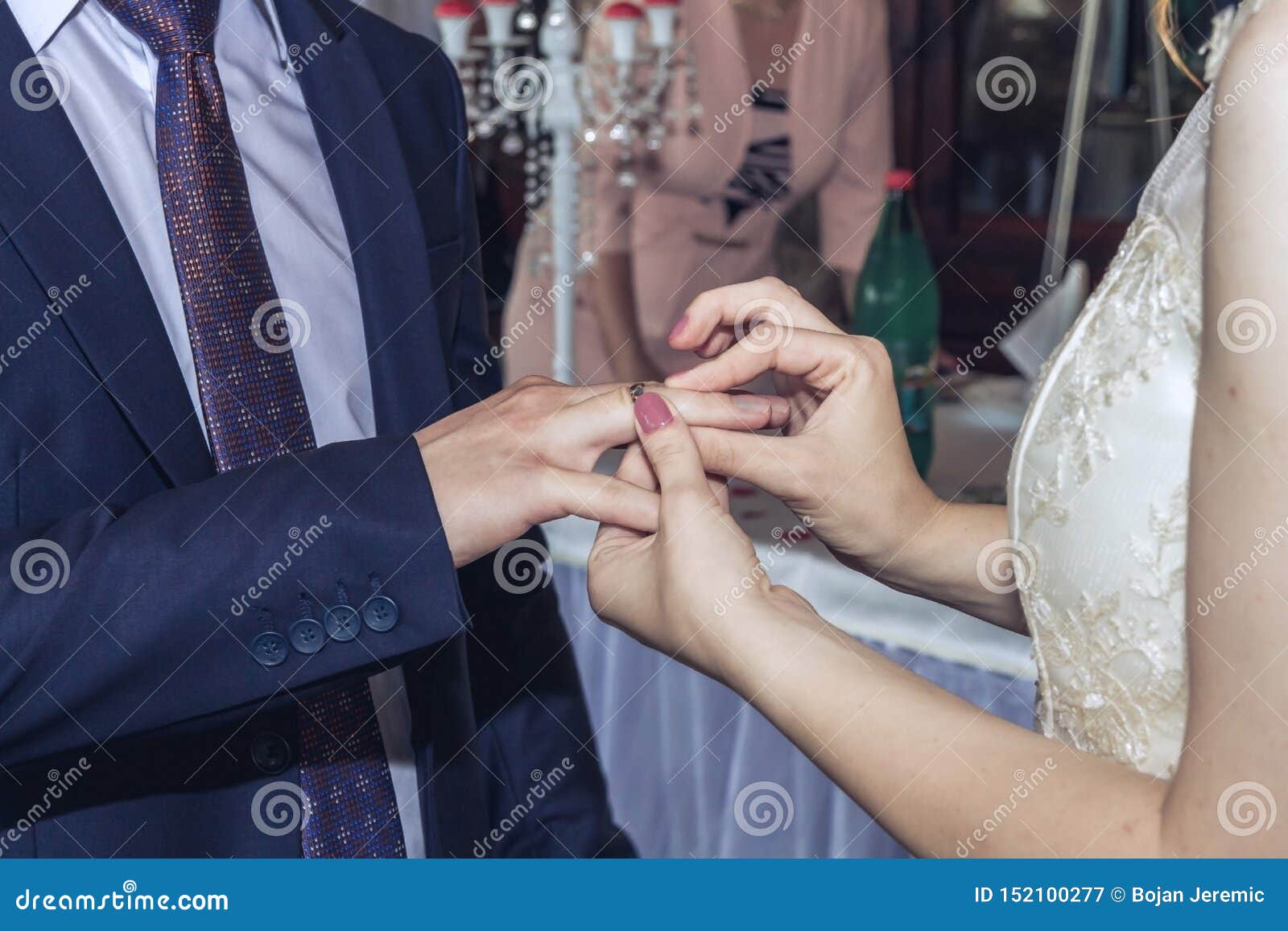 Bride and Groom Exchanging Wedding Rings. Stock Image - Image of glove ...