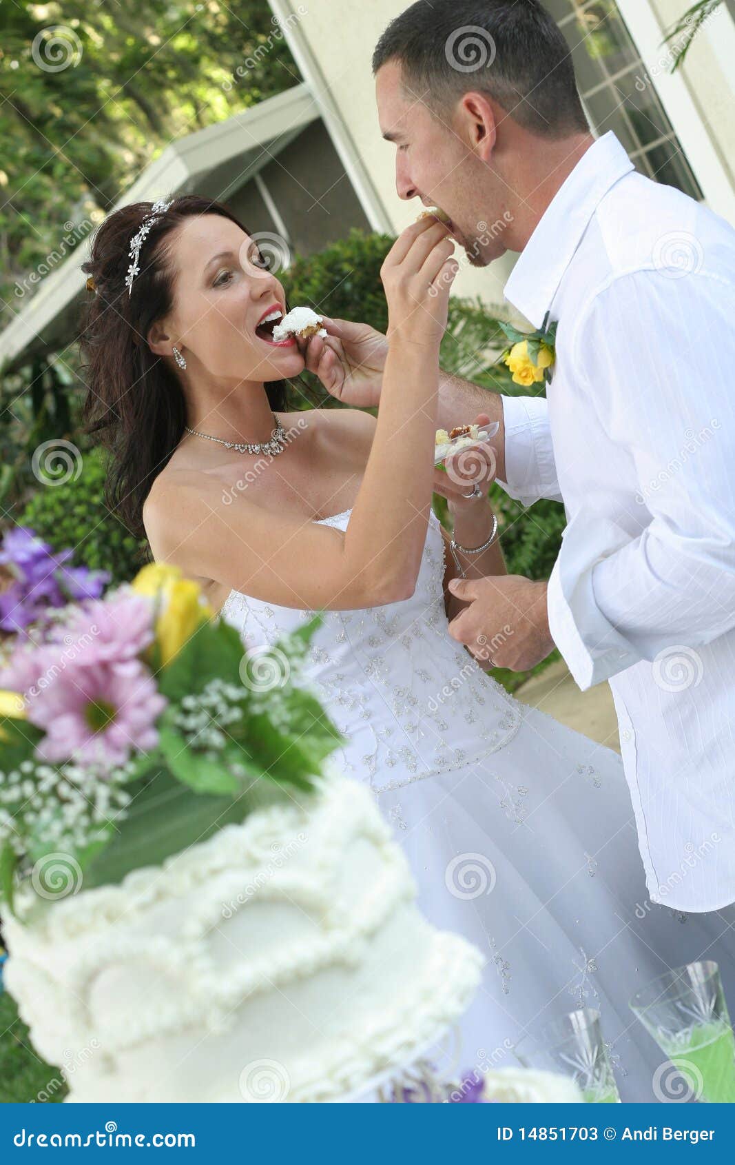 Bride and Groom Feeding Cake Stock Image - Image of ethnicity, handsome ...