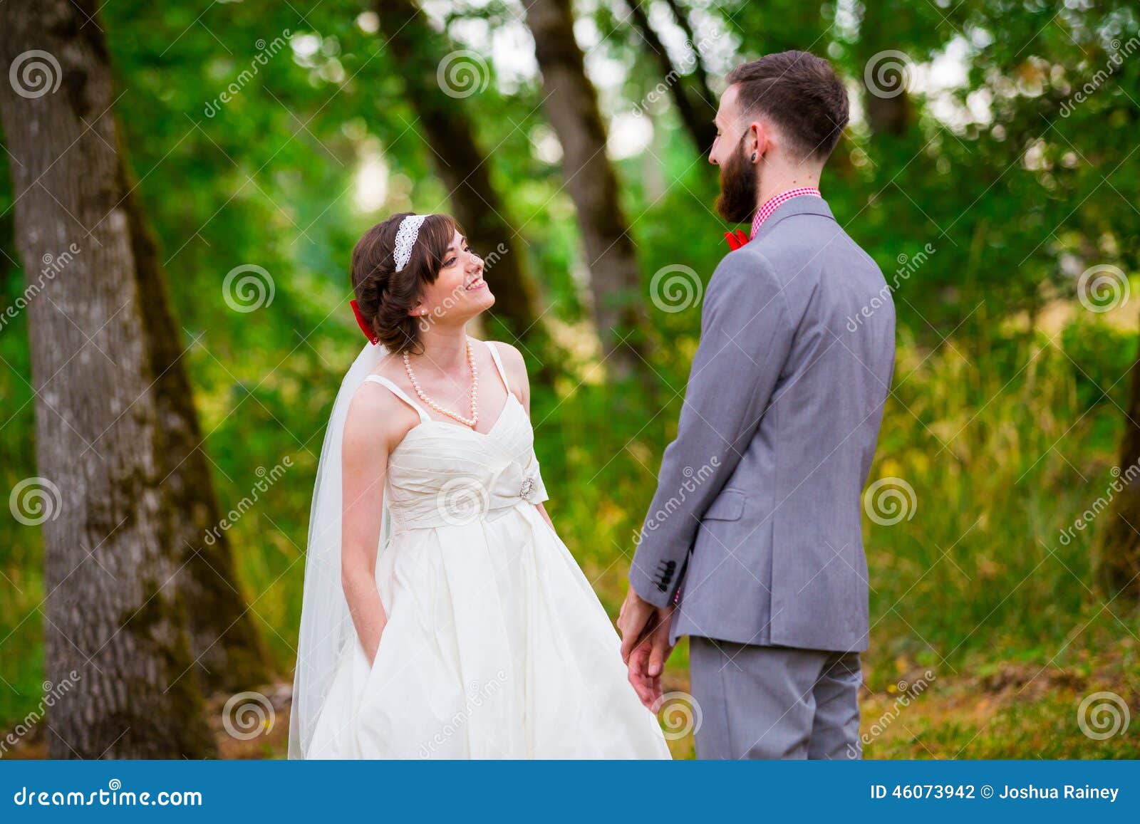 Bride and Groom First Look stock photo. Image of pretty - 46073942