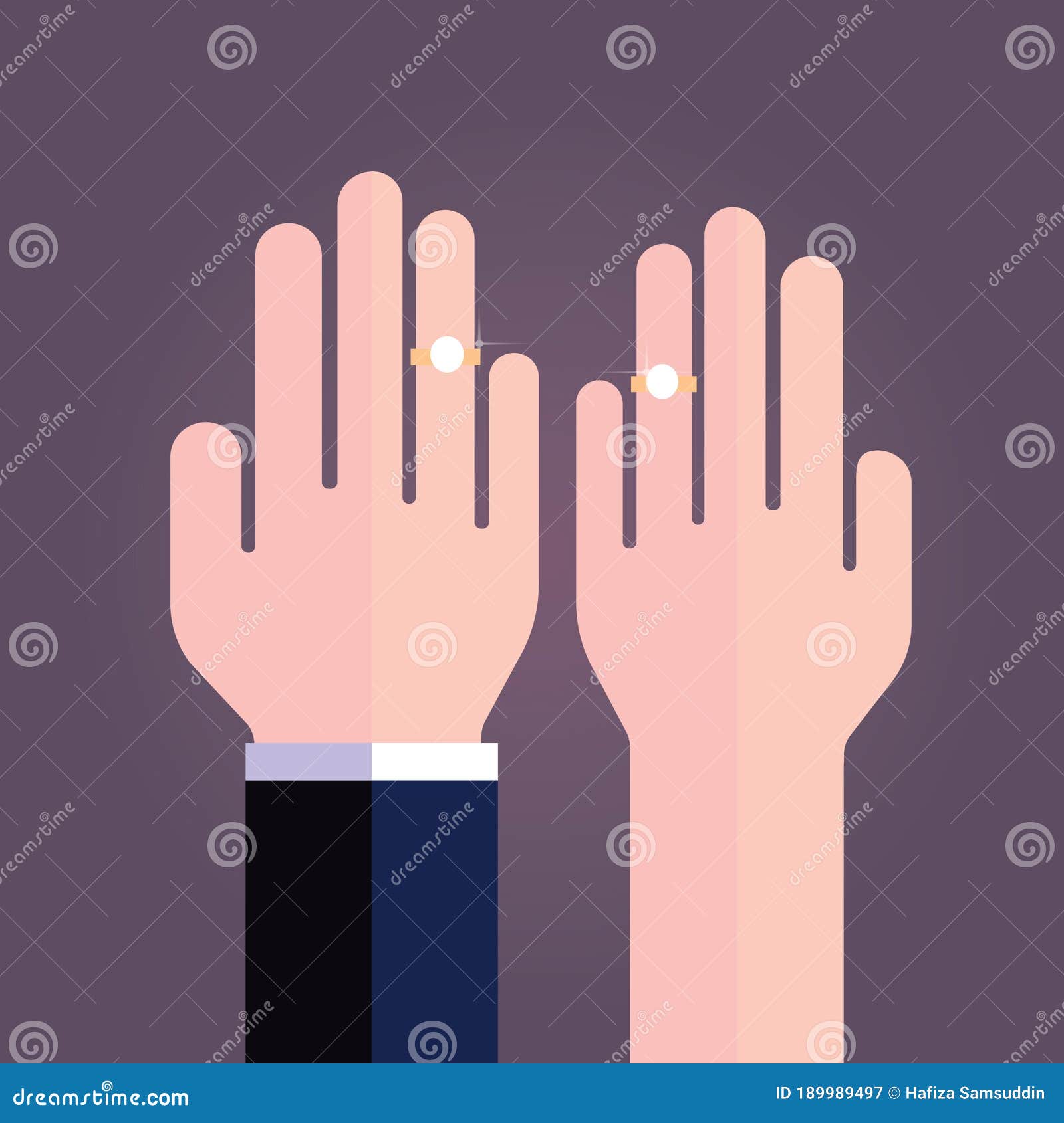 Bride and Groom Hand with Rings. Vector Illustration Decorative Design ...