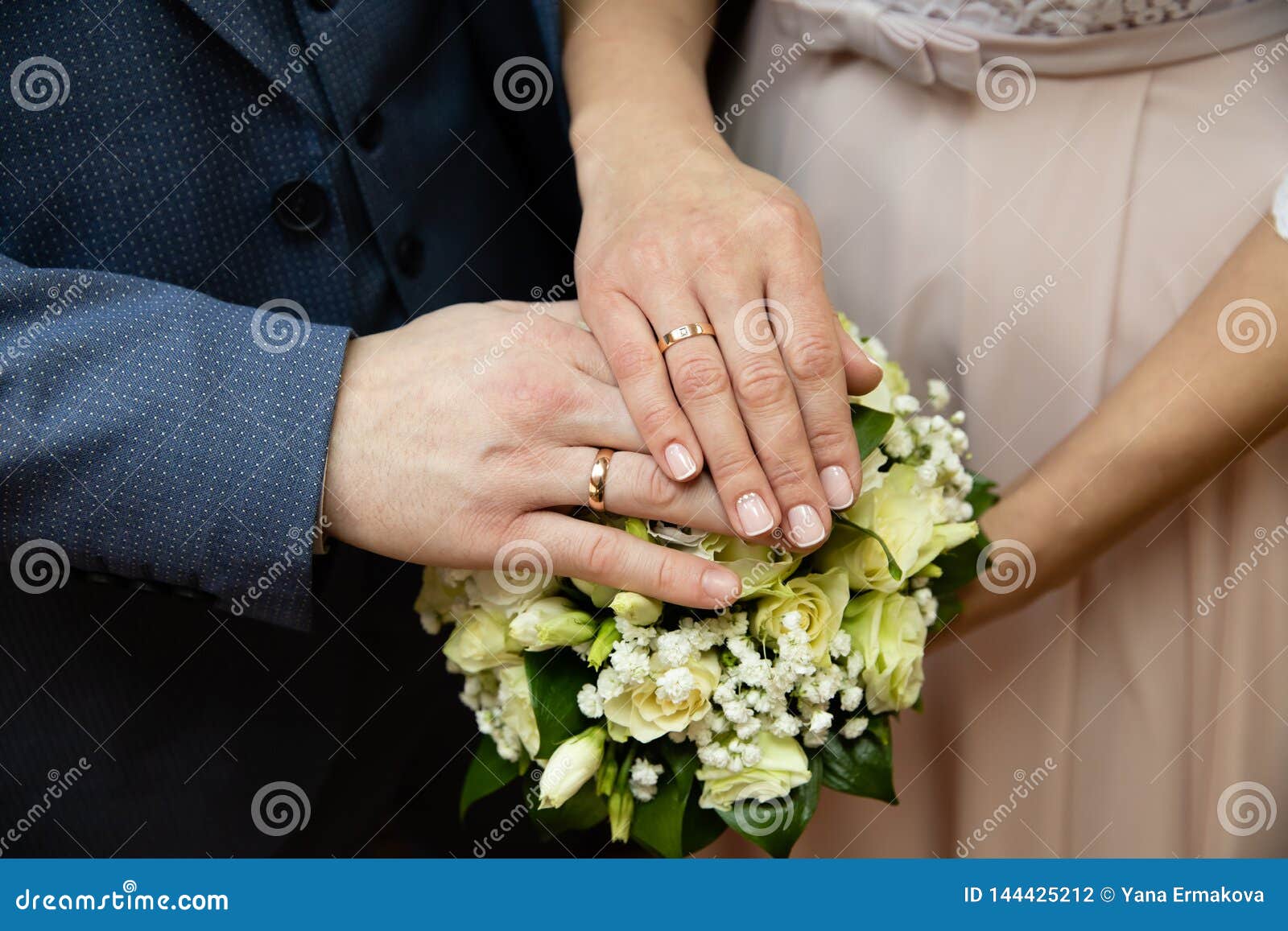 Wedding Couple Hands with Wedding Rings Stock Photo - Image of ...