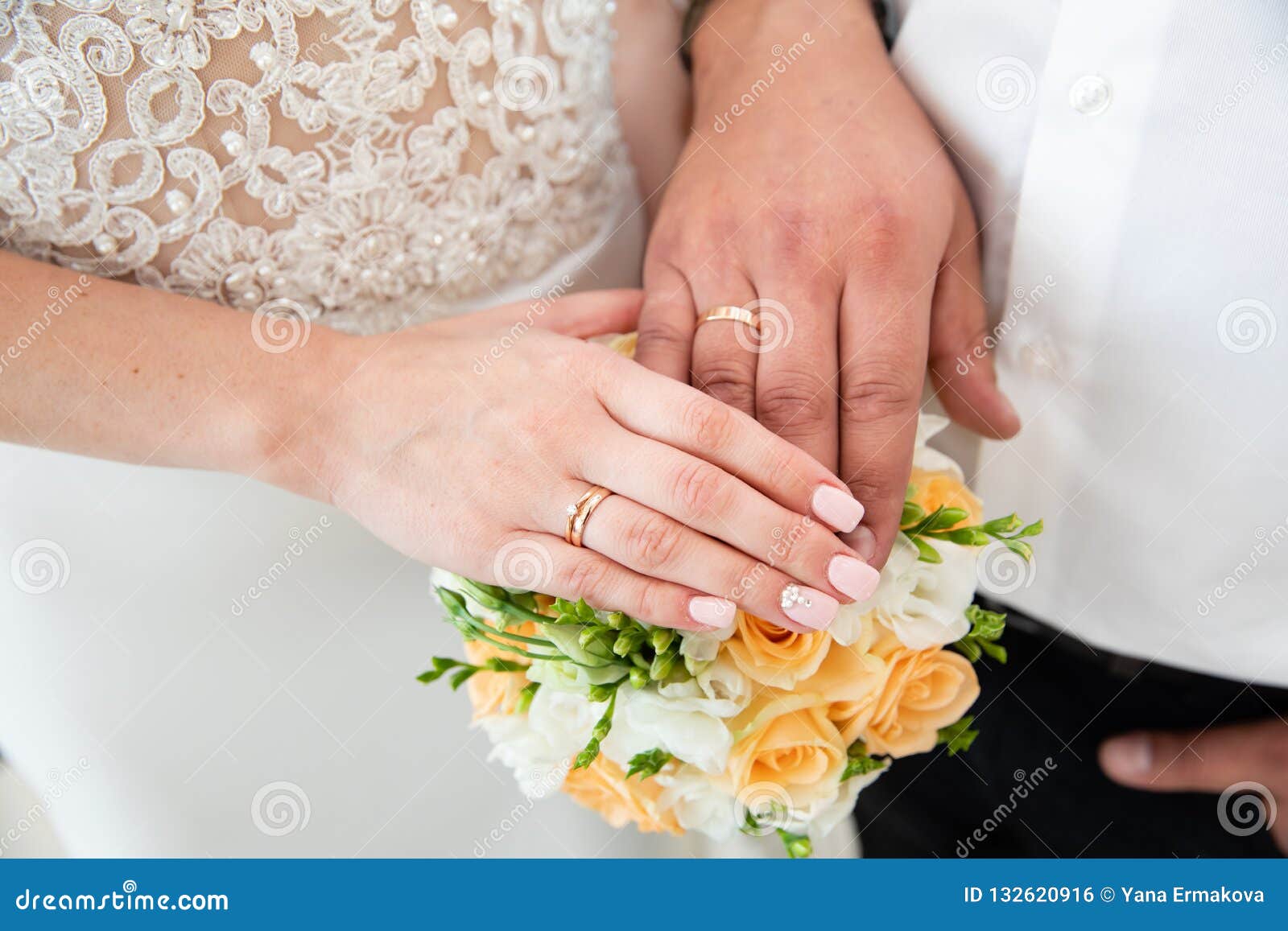 Bride and Groom Hands with Wedding Rings Stock Photo - Image of lovers ...