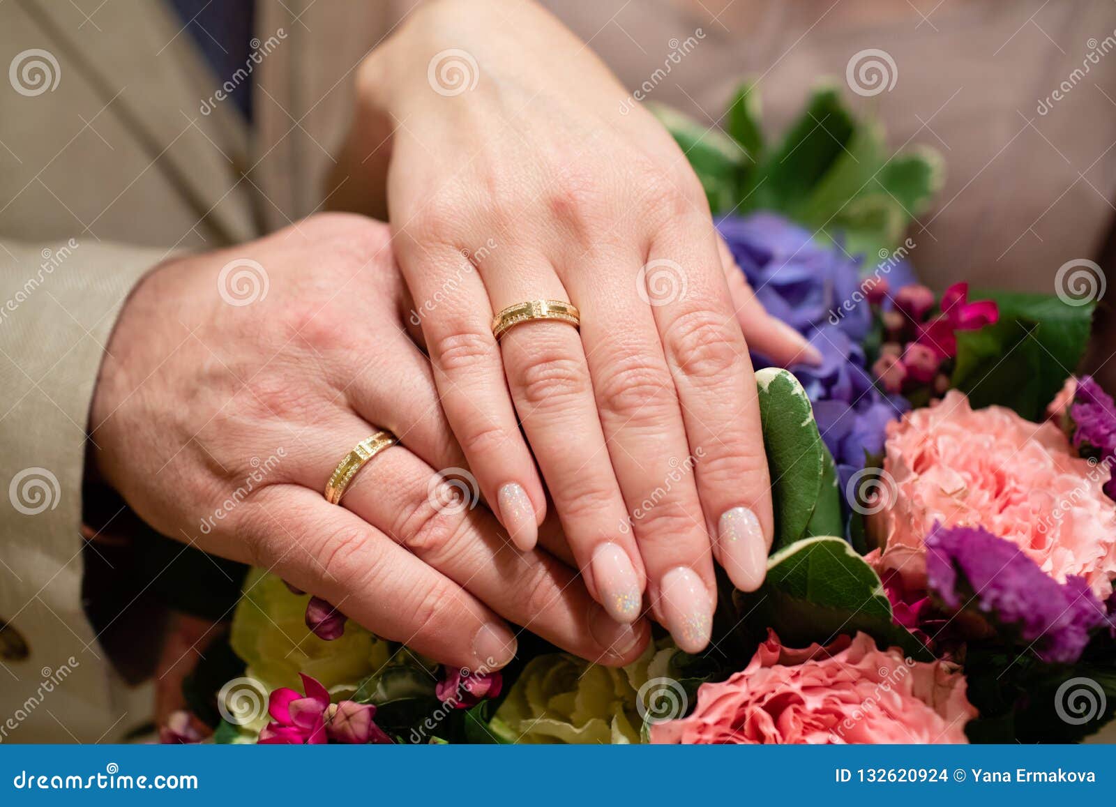 Bride and Groom Hands with Wedding Rings Stock Photo - Image of gold ...