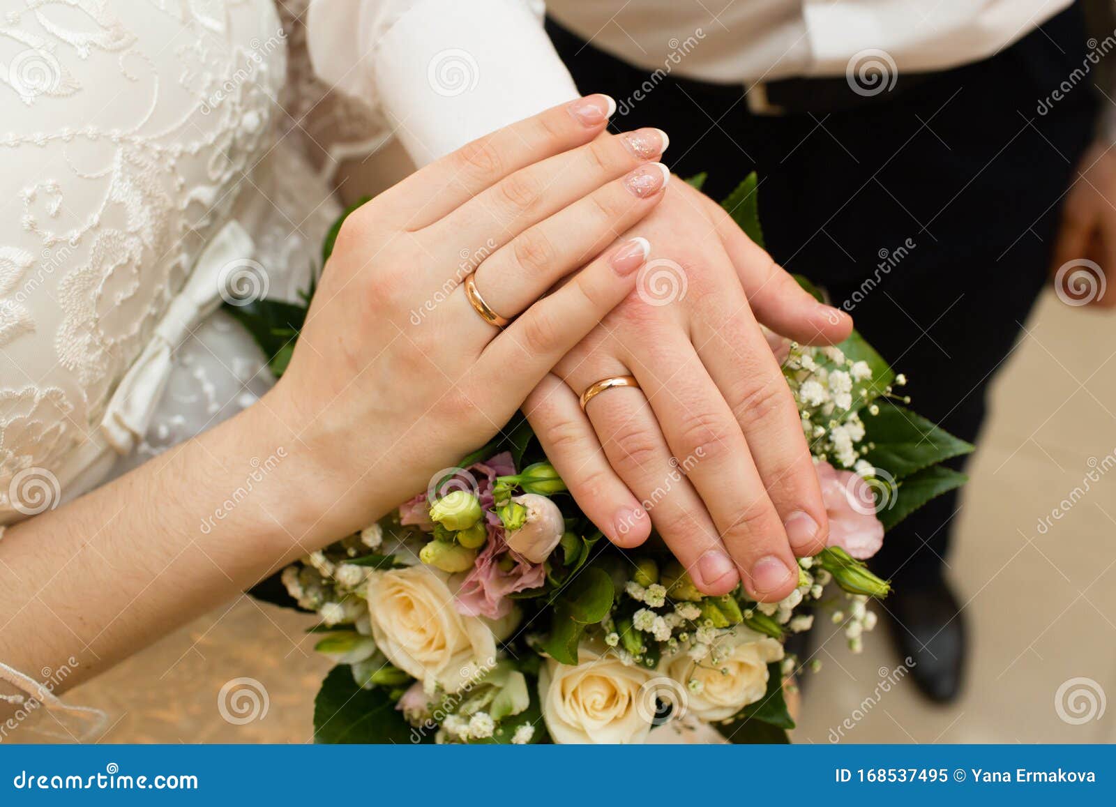 Bride and Groom Hands with Wedding Rings Stock Image - Image of male ...