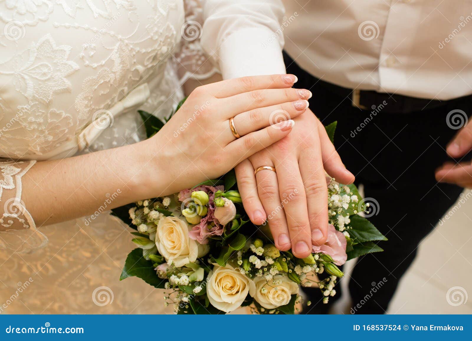 Bride and Groom Hands with Wedding Rings Stock Photo - Image of finger ...