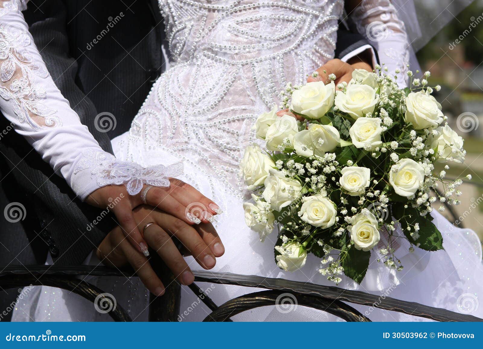 Bride and Groom in a Heart Shape on Wedding Bouquet Stock Photo - Image ...