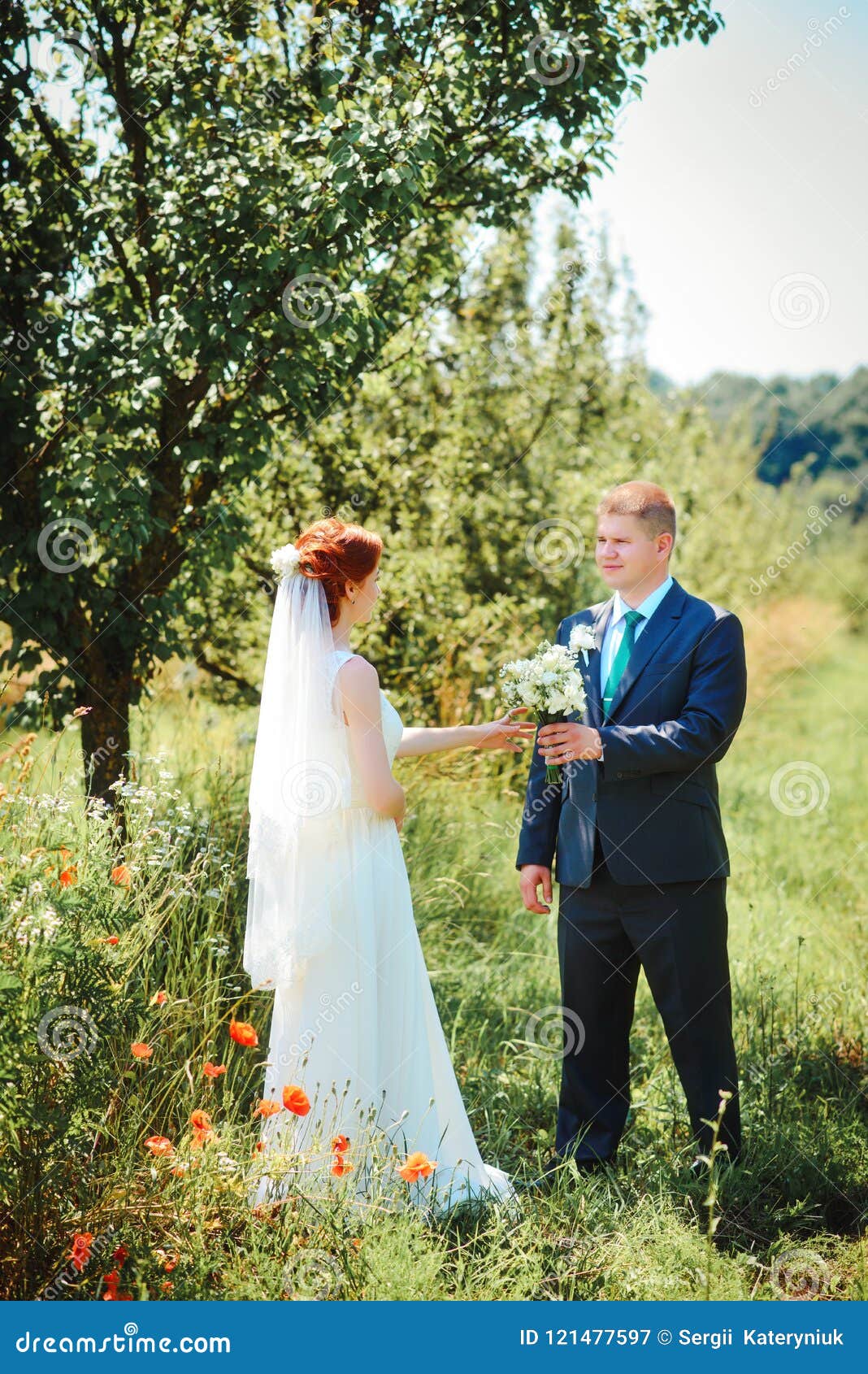 Bride and Groom Hold Each Other Hands while they Walk Along the Stock ... Bride and Groom Hold Each Other Hands while they Walk Along the Stock ...
