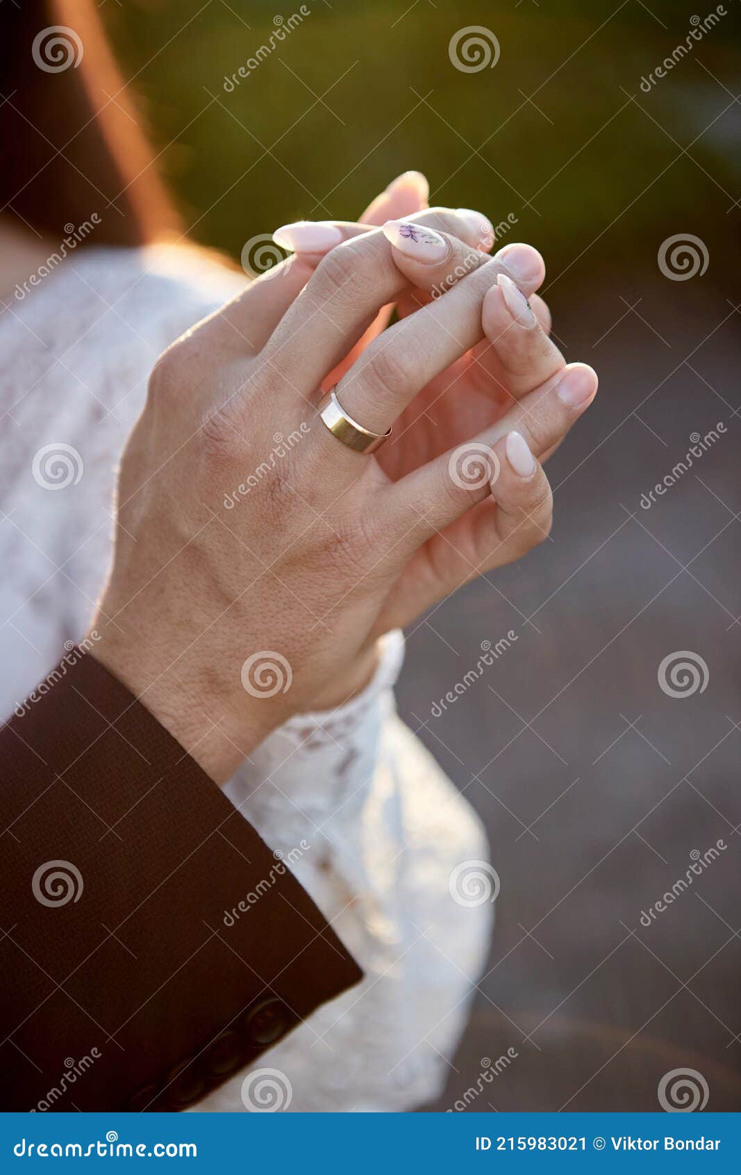 Bride and Groom Holding Hands Outdoors, Wedding Theme Stock Image ...