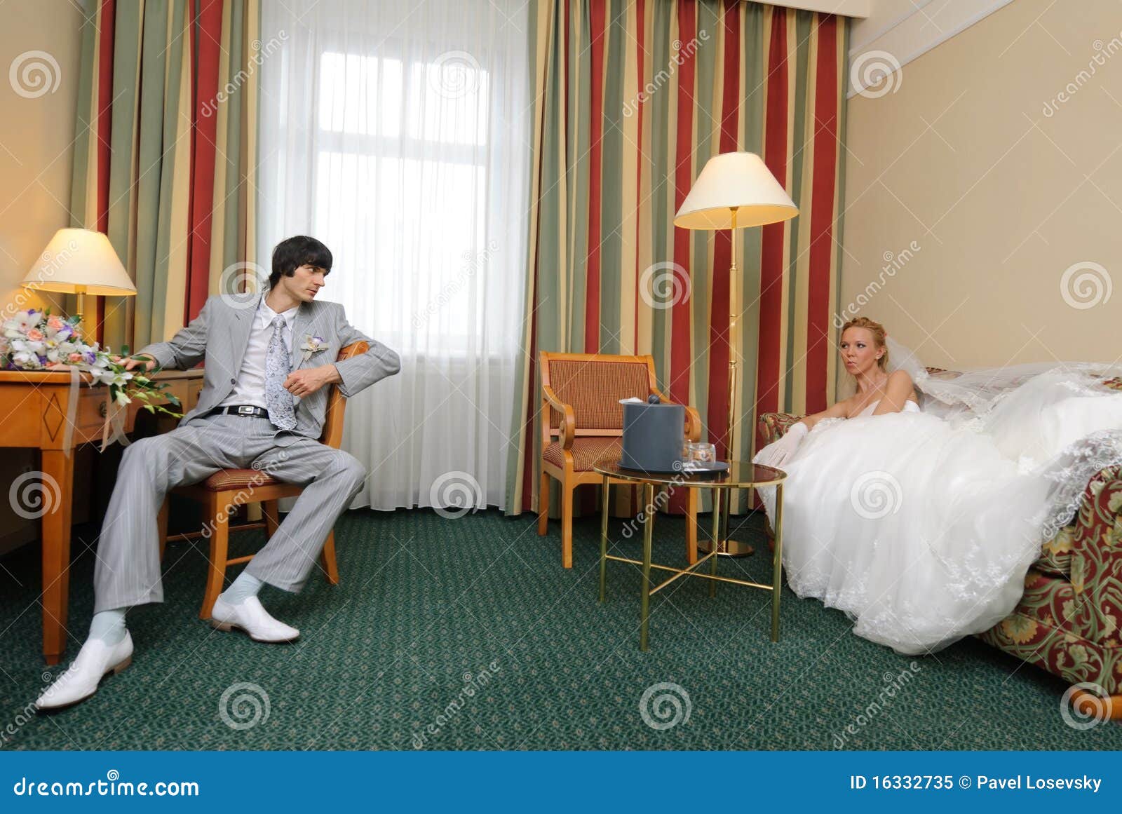 Bride and Groom in Hotel Room Stock Image - Image of suit, blond: 16332735