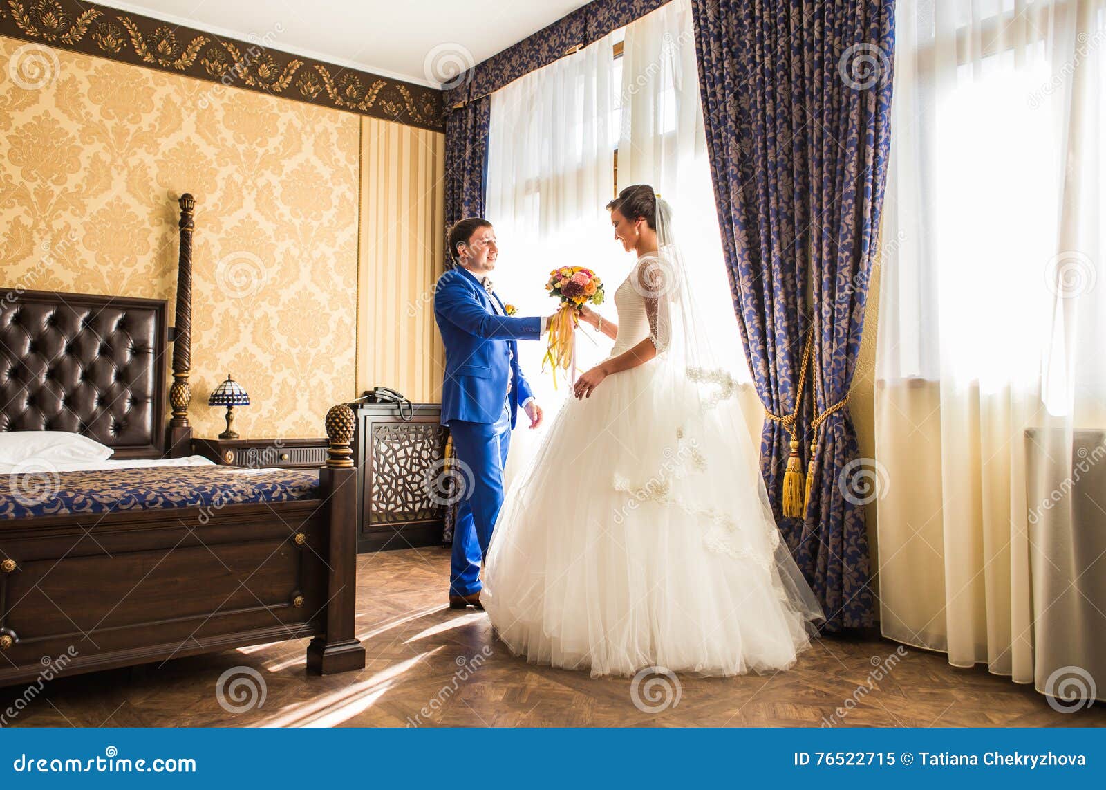 The Bride and Groom in Hotel Room Stock Image - Image of luxury, white ...