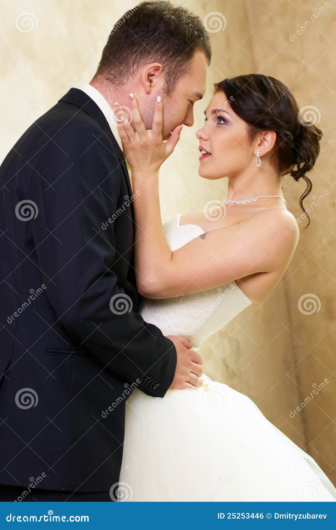 Bride and Groom Hugging in Empty Room Stock Photo - Image of husband ...