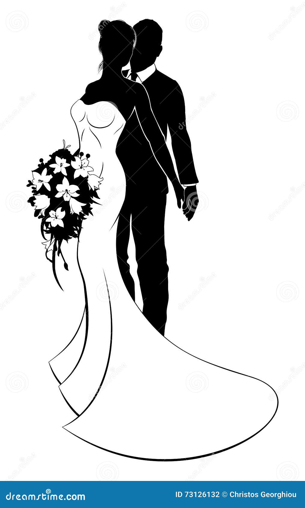 Bride And Groom Husband And Wife Wedding Silhouette Stock Vector